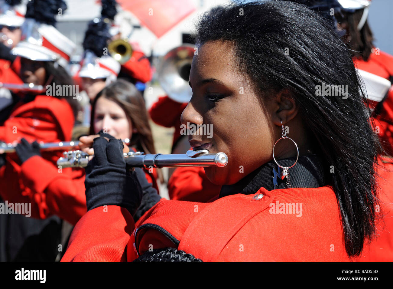 African American High School Band Member playing flute at Strawberry ...