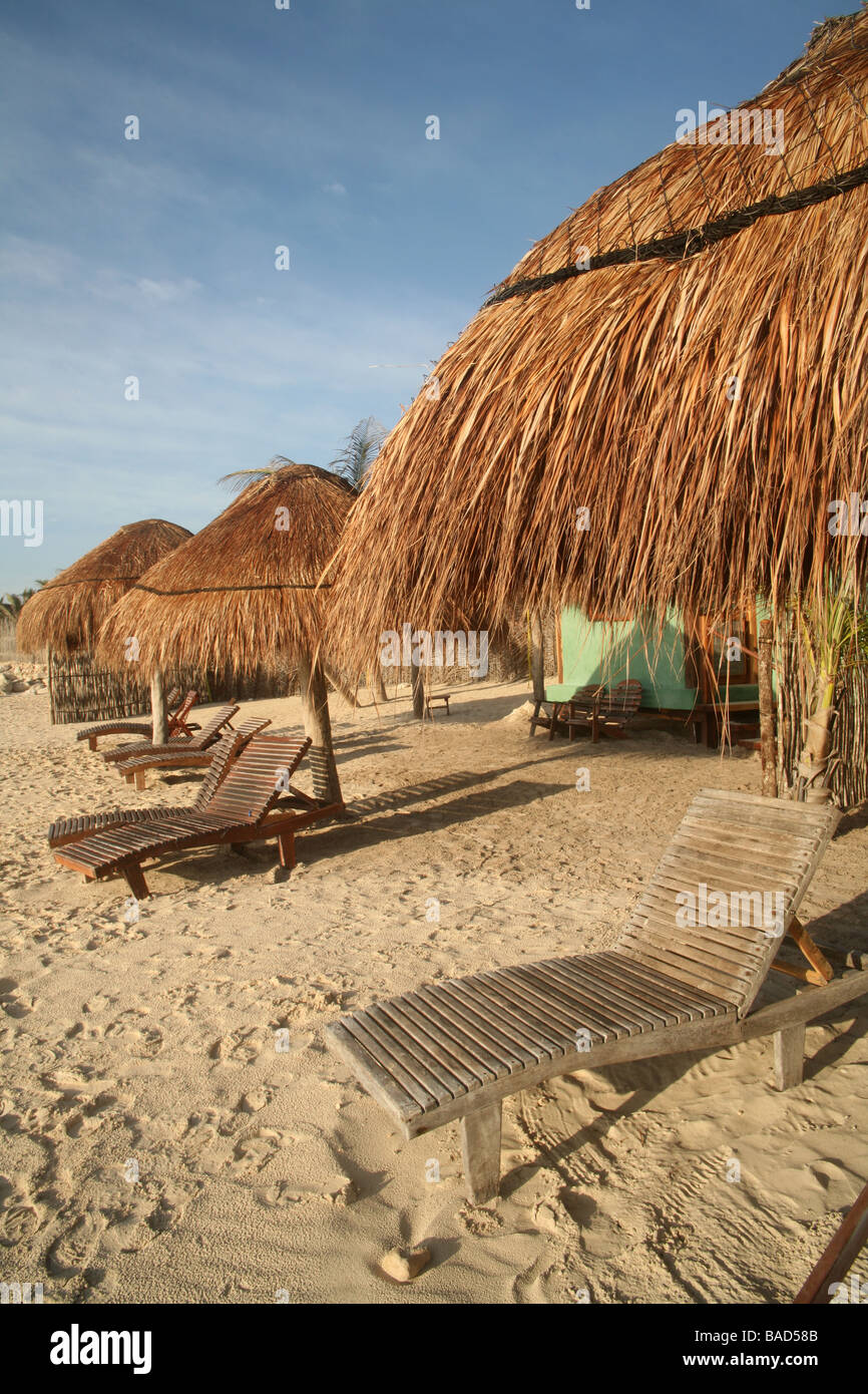 Mexico, Tulum, lounge chairs on beach Stock Photo - Alamy