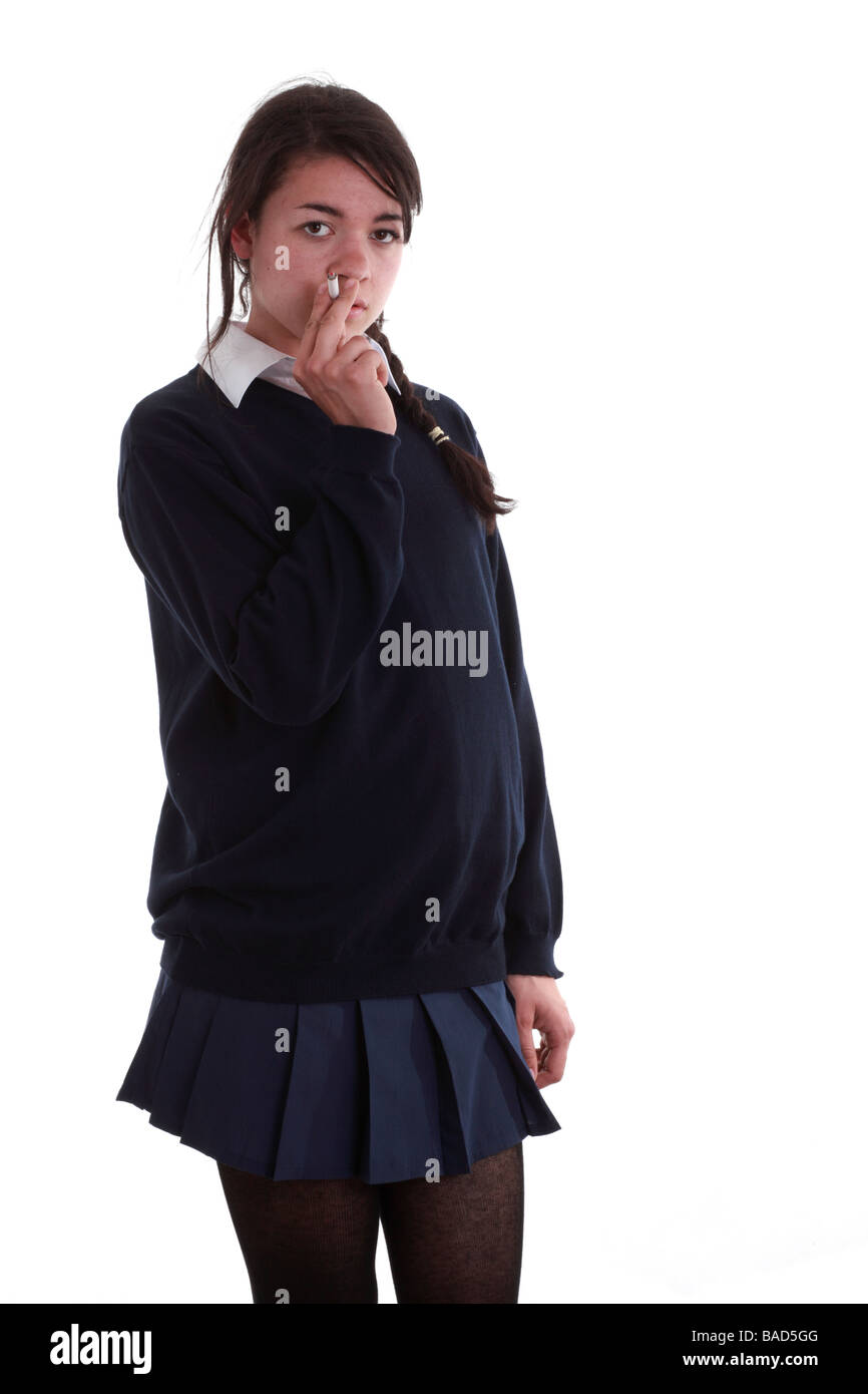 Smoking school girl in her uniform - Youth social issues series Stock ...