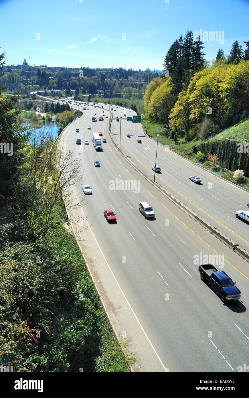 Southward-facing view of Interstate 5 near Olympia, Washington Stock ...