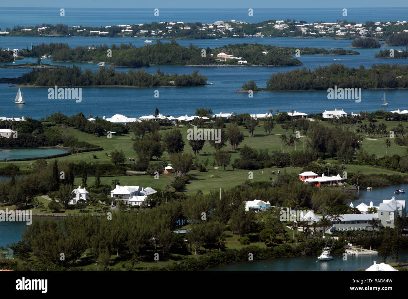 Arial view of Riddells' Bay Golf and Country Club, Warwick Parish ...