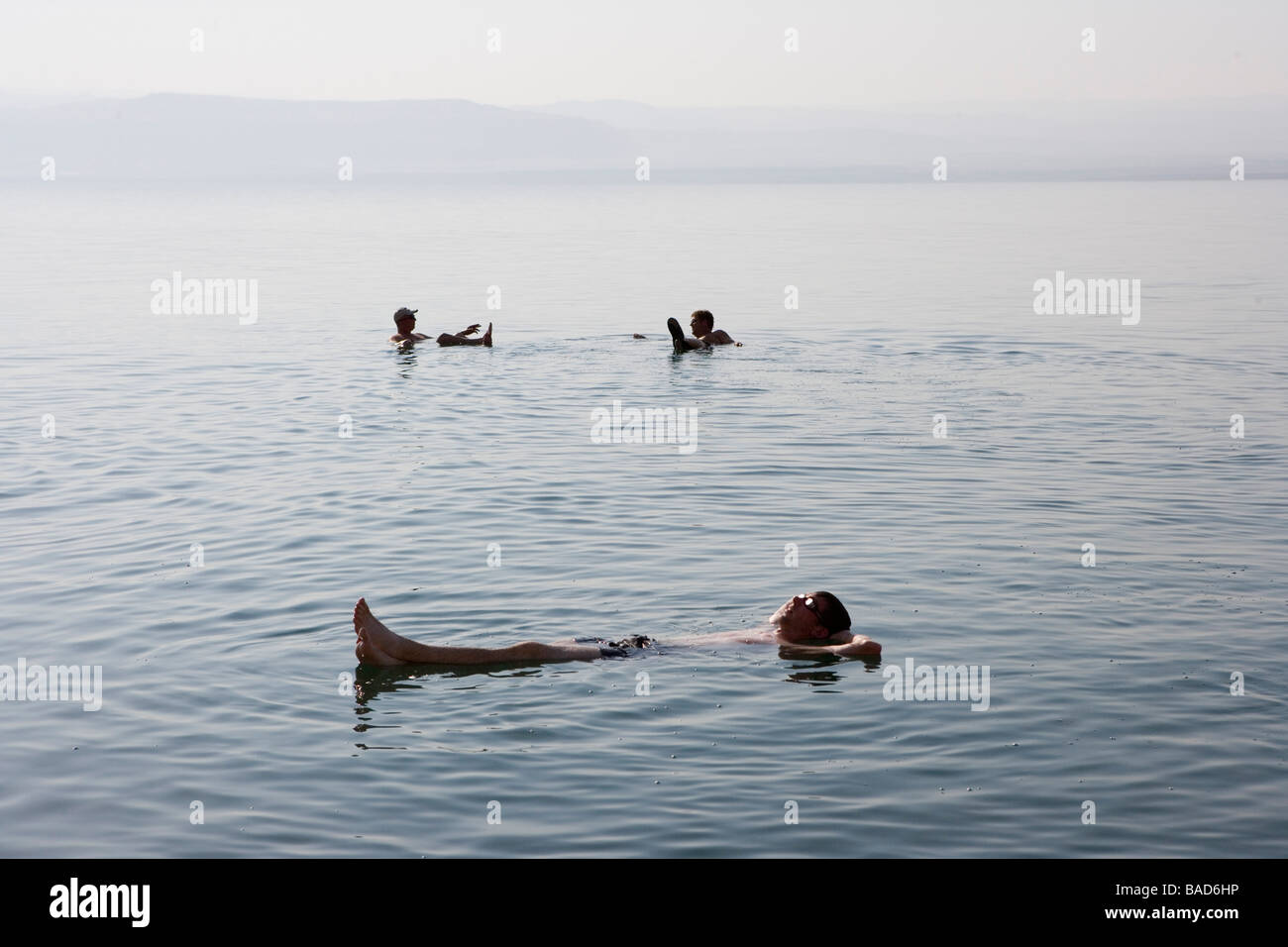 tourists in the Dead Sea, Mariott Dead Sea Resort, Jordan Stock Photo ...