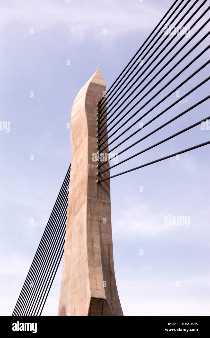 Detail of elaborate architectural design of concrete bridge piers at ...