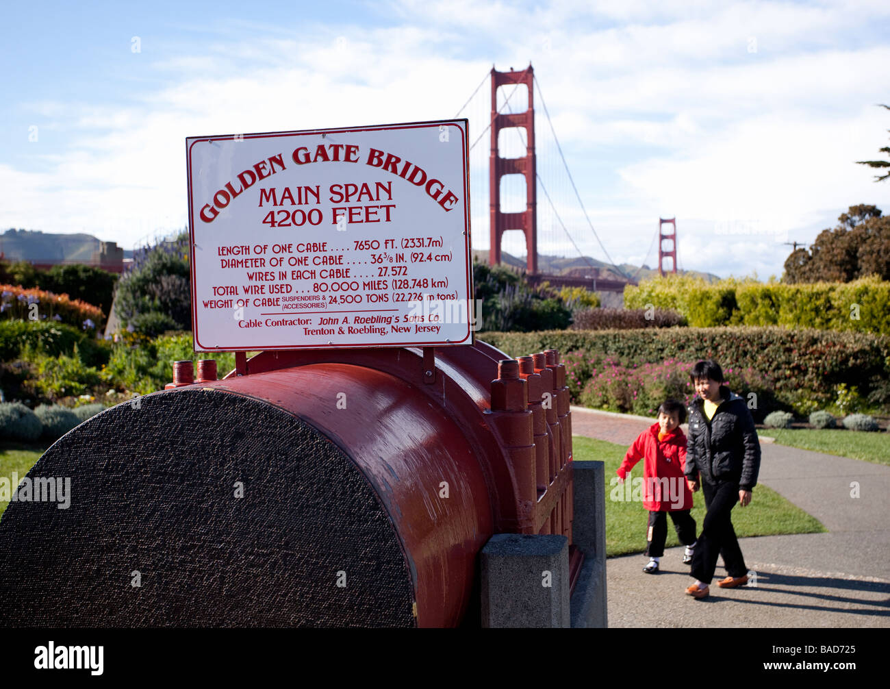 Golden Gate Bridge information sign on the south side, San Francisco ...