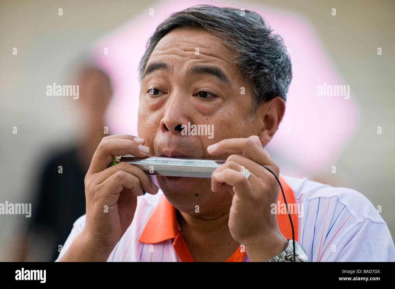 Man plays harmonica to entertain Sunday visitors to Temple of Heaven ...