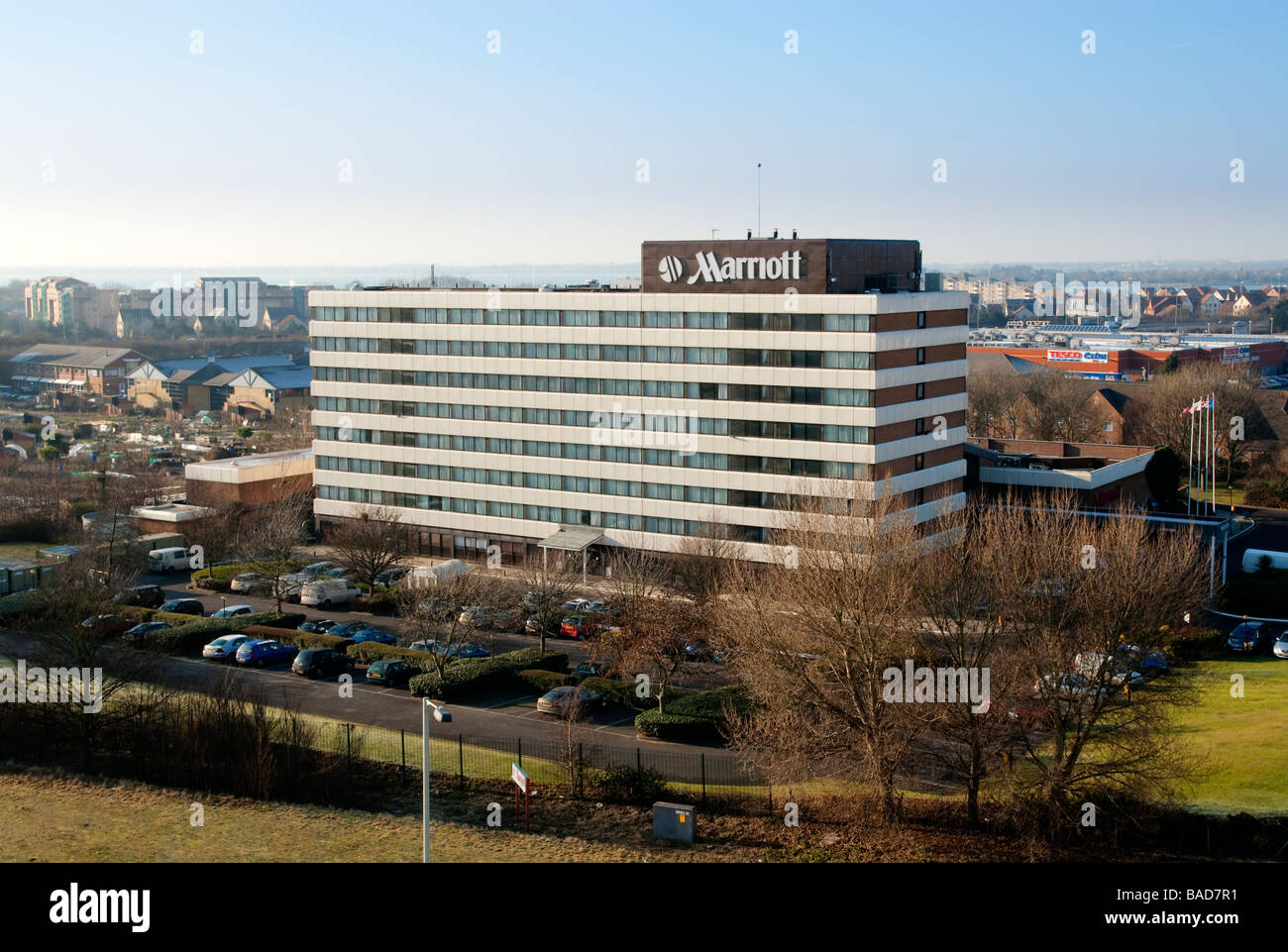 exterior of Marriott Hotel Cosham Portsmouth from a high viewpoint ...