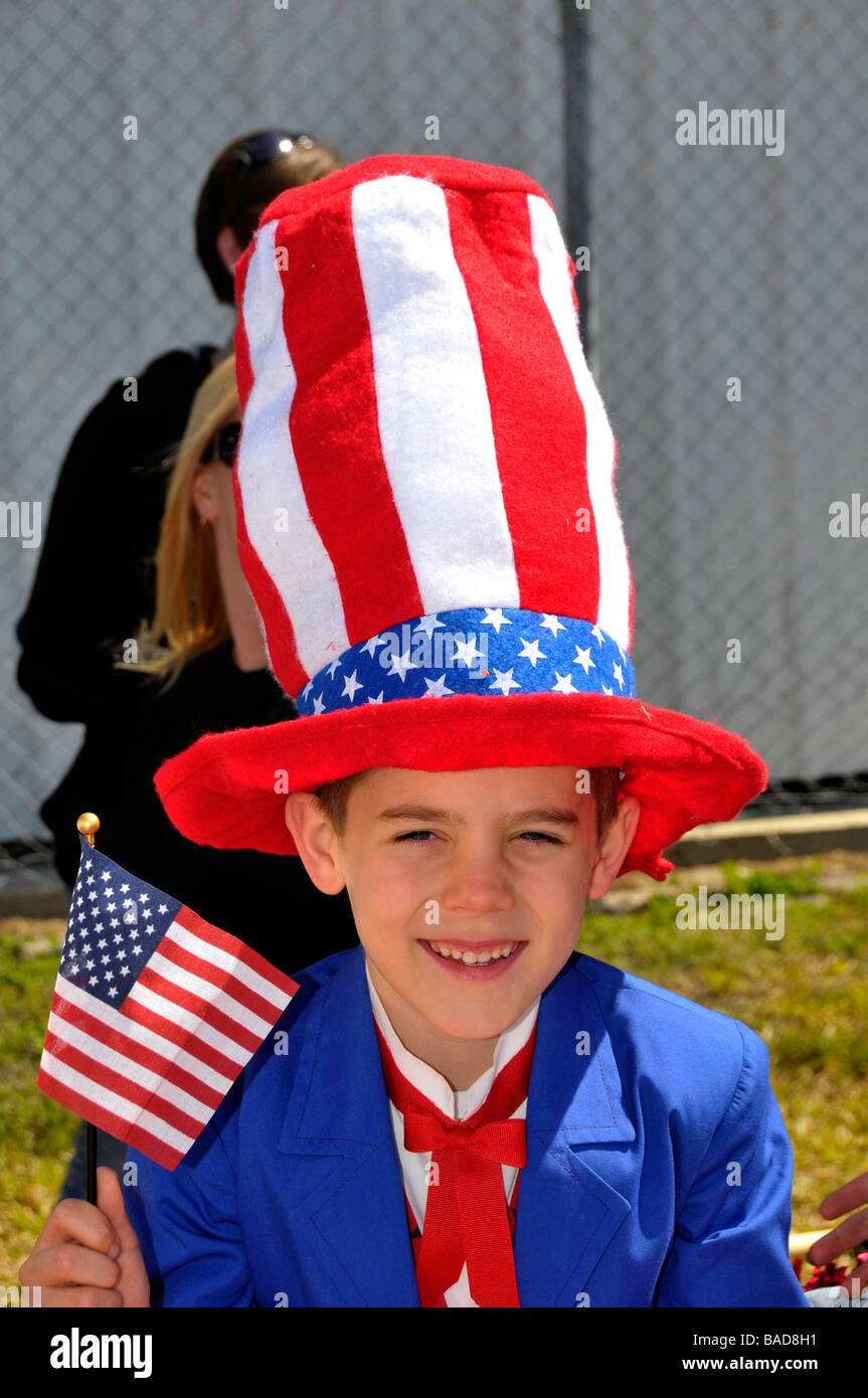 White boy with Uncle Sam hat on Patriotic Float in Strawberry Festival ...