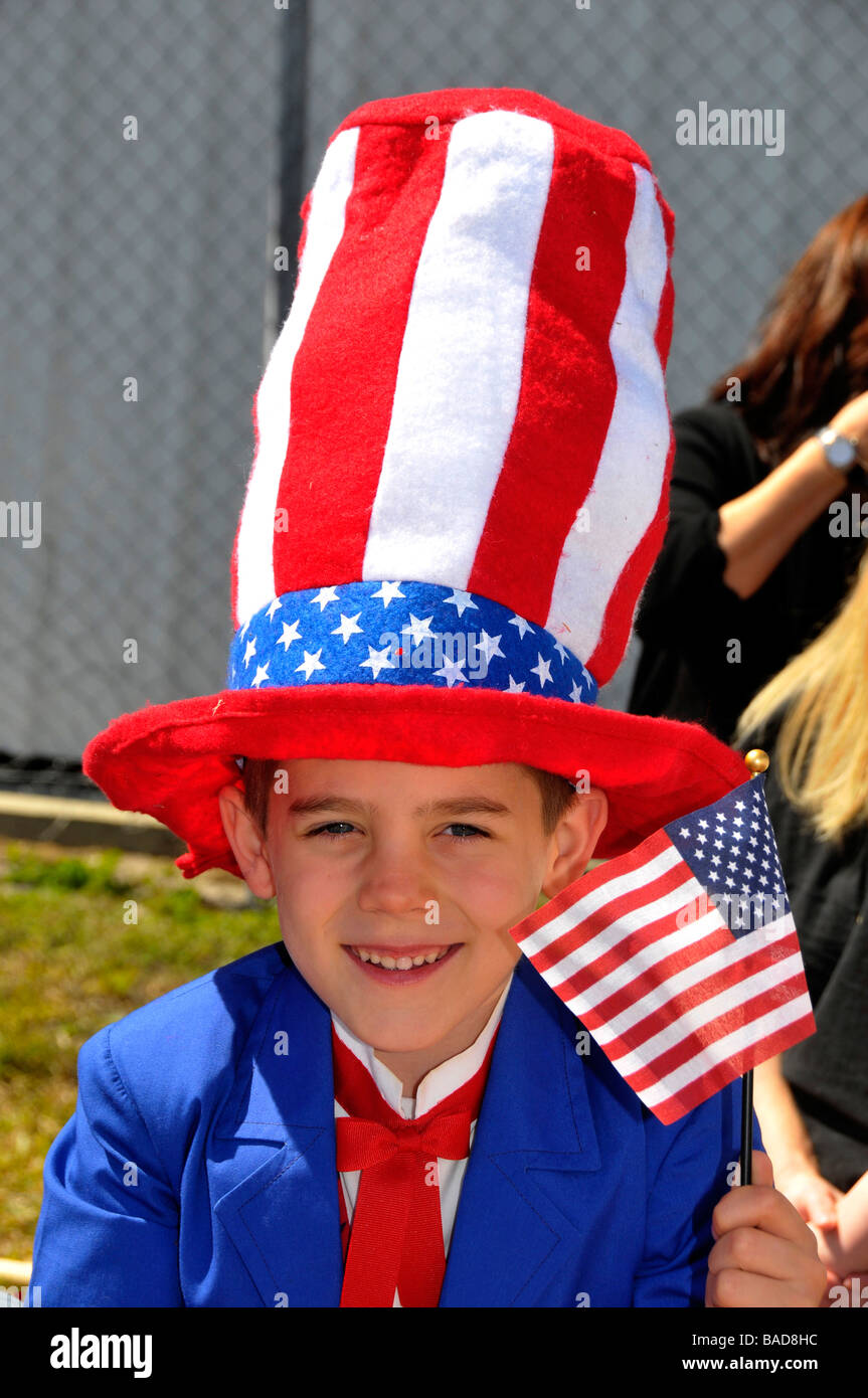 White boy with Uncle Sam hat on Patriotic Float in Strawberry Festival ...