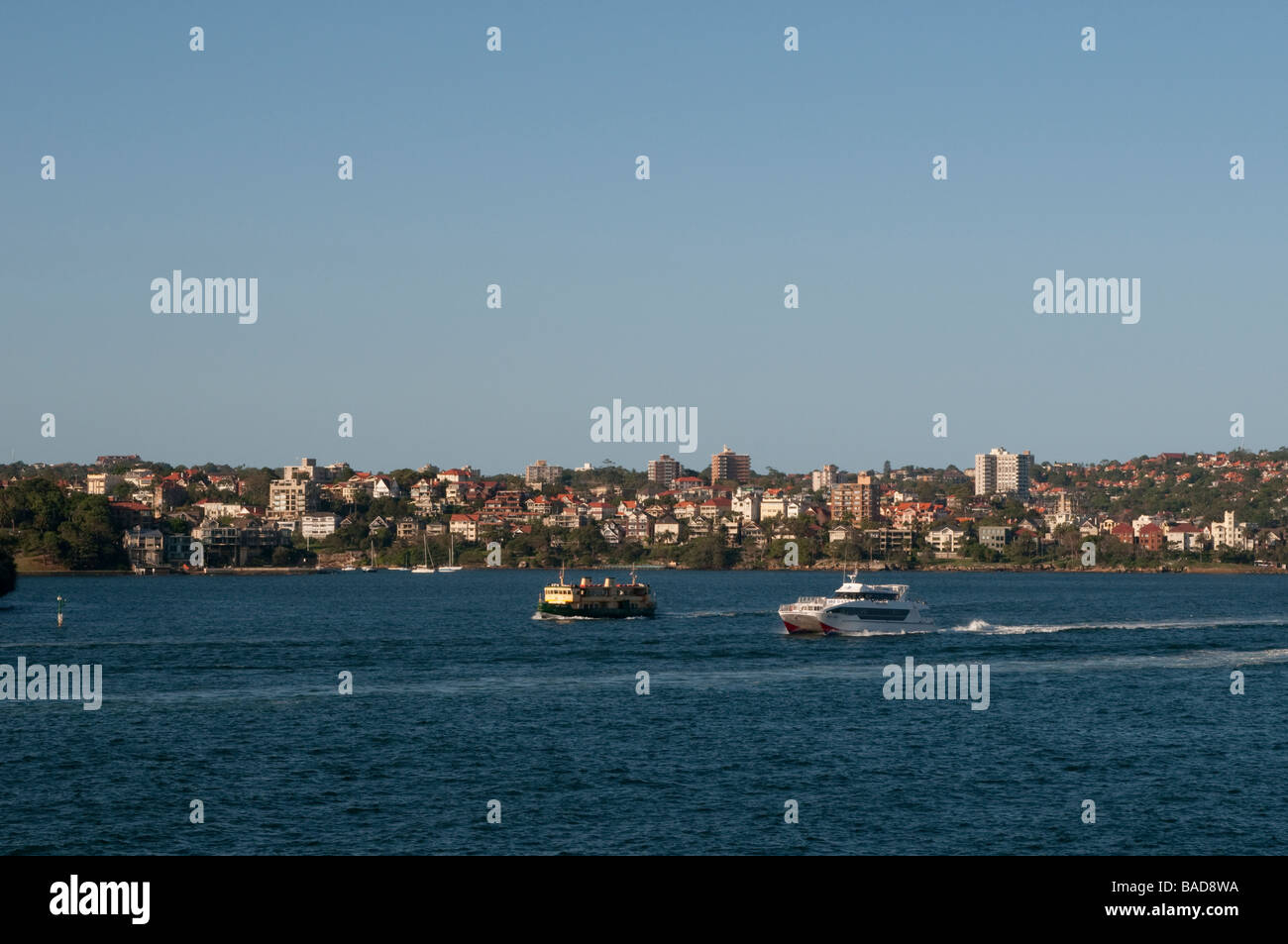 Ferries in Sydney Harbour and "Double Bay" NSW Australia Stock Photo ...
