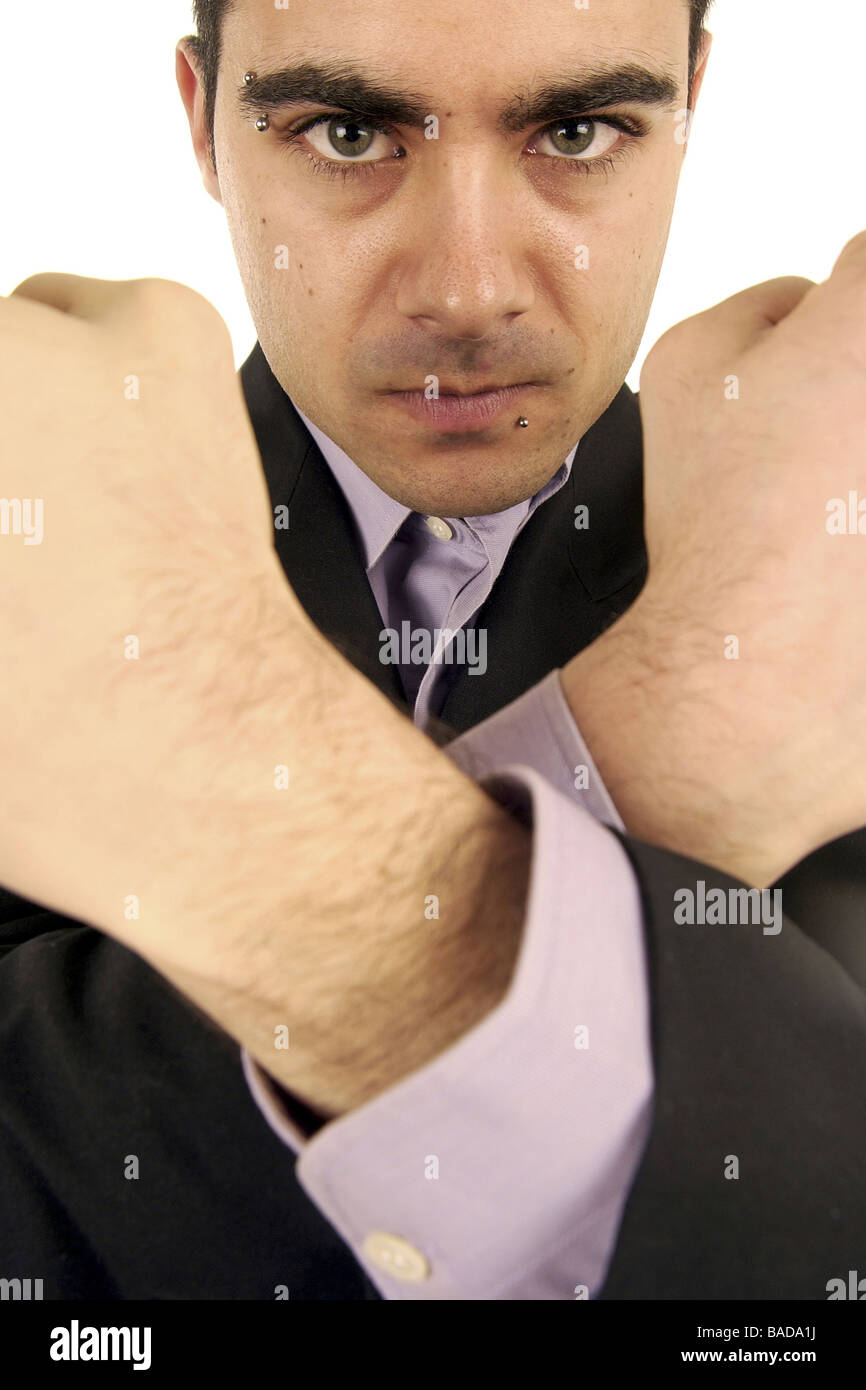 Defensive male pose Stock Photo - Alamy