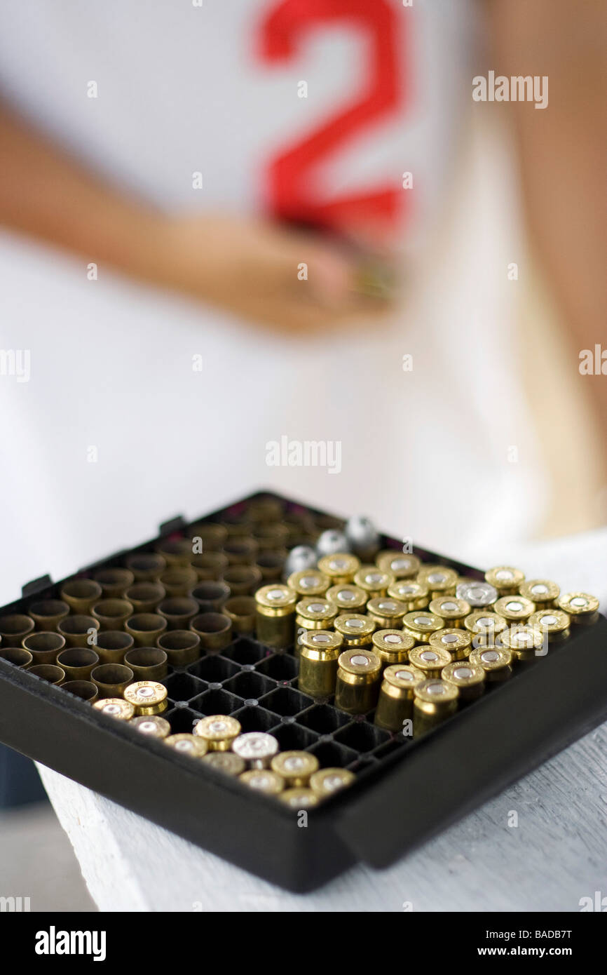 A bullet tray at a firing range Stock Photo - Alamy