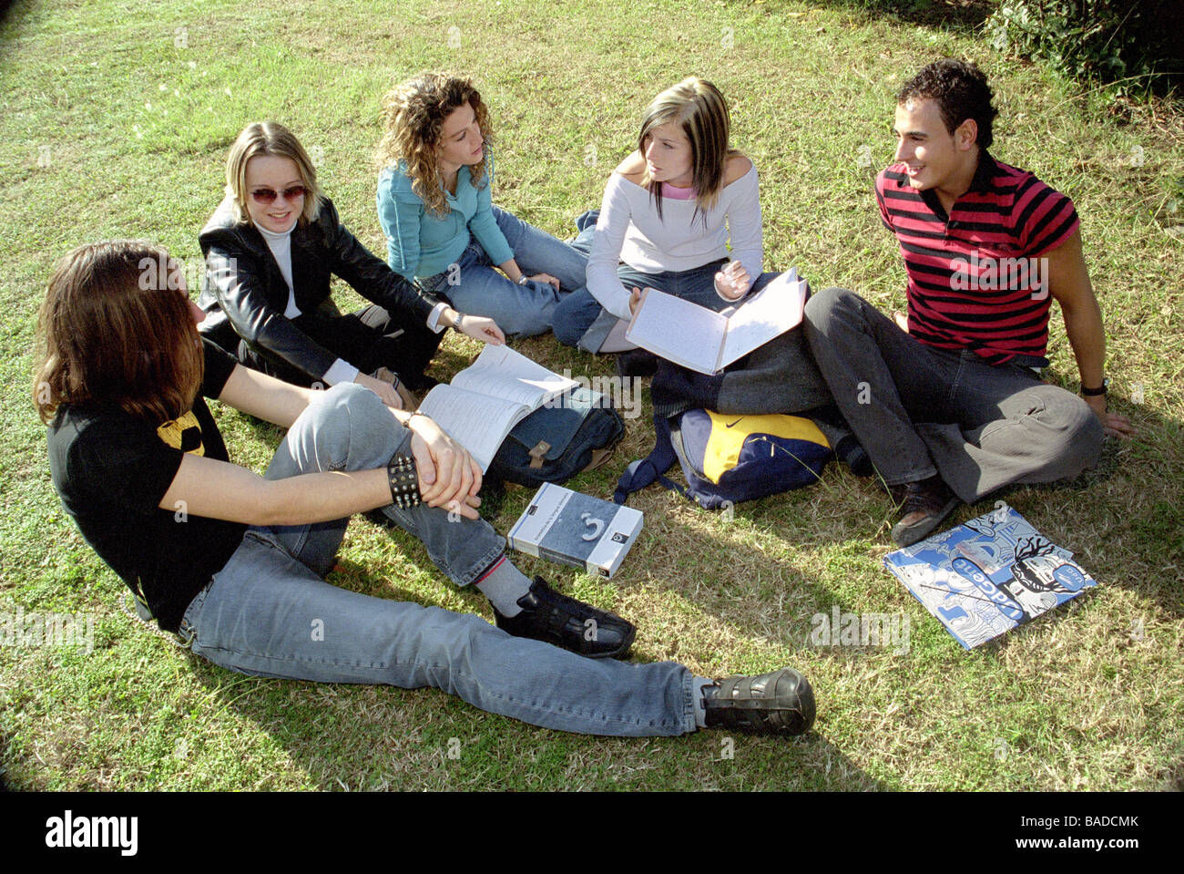 Students on a lawn Stock Photo - Alamy