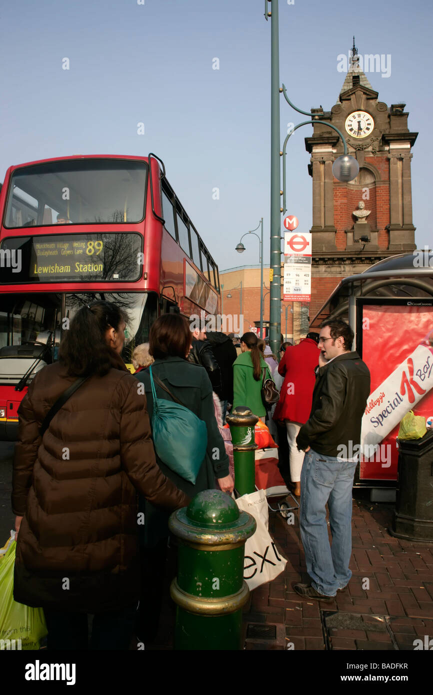 Bexleyheath town centre and clocktower, Kent, UK: waiting for a bus ...