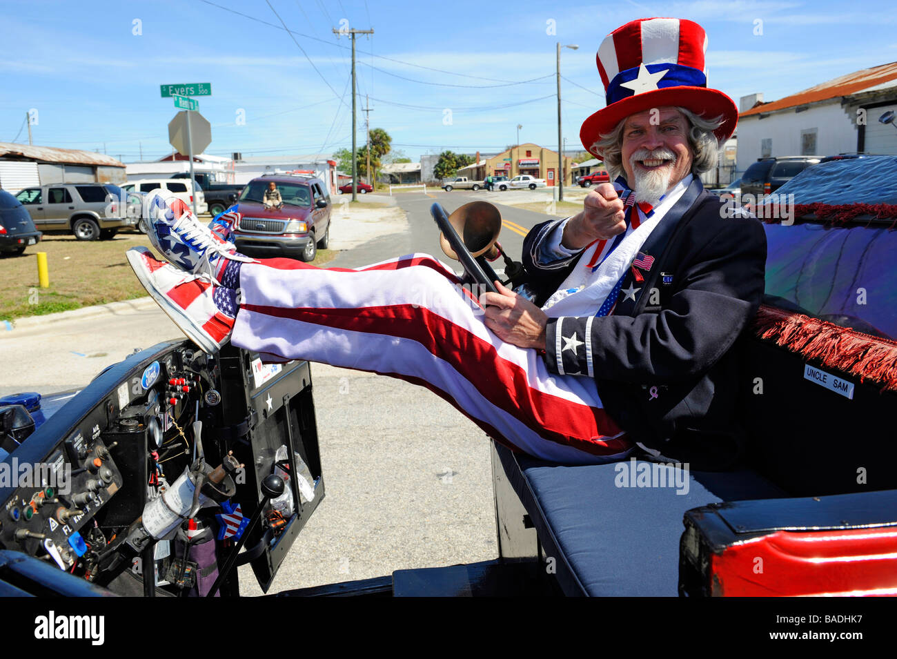 Uncle Sam on Patriotic Float in Strawberry Festival Parade Plant City ...