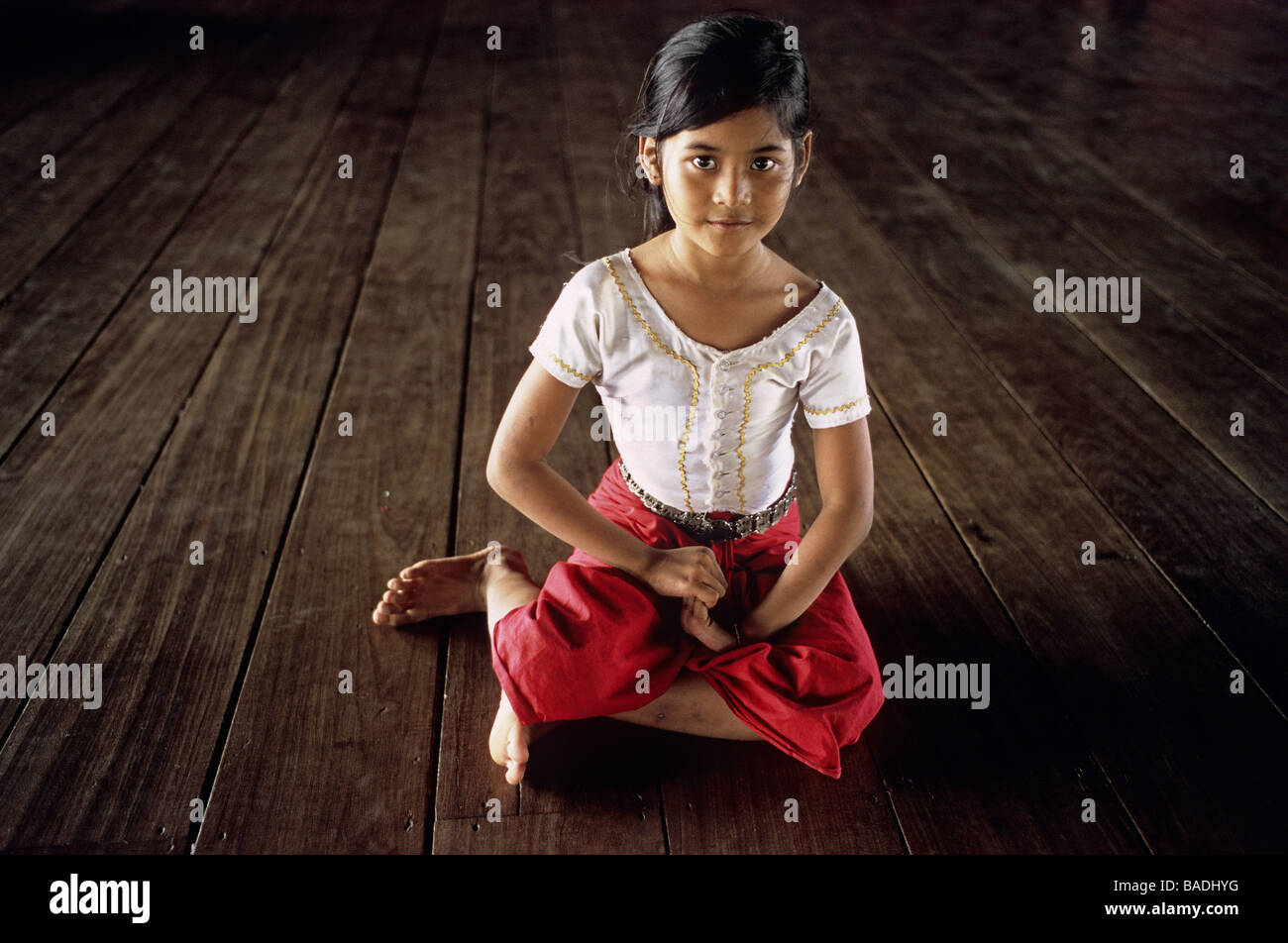Cambodia, Phnom Penh, School of Apsara Khmer Dance, little girl in ...
