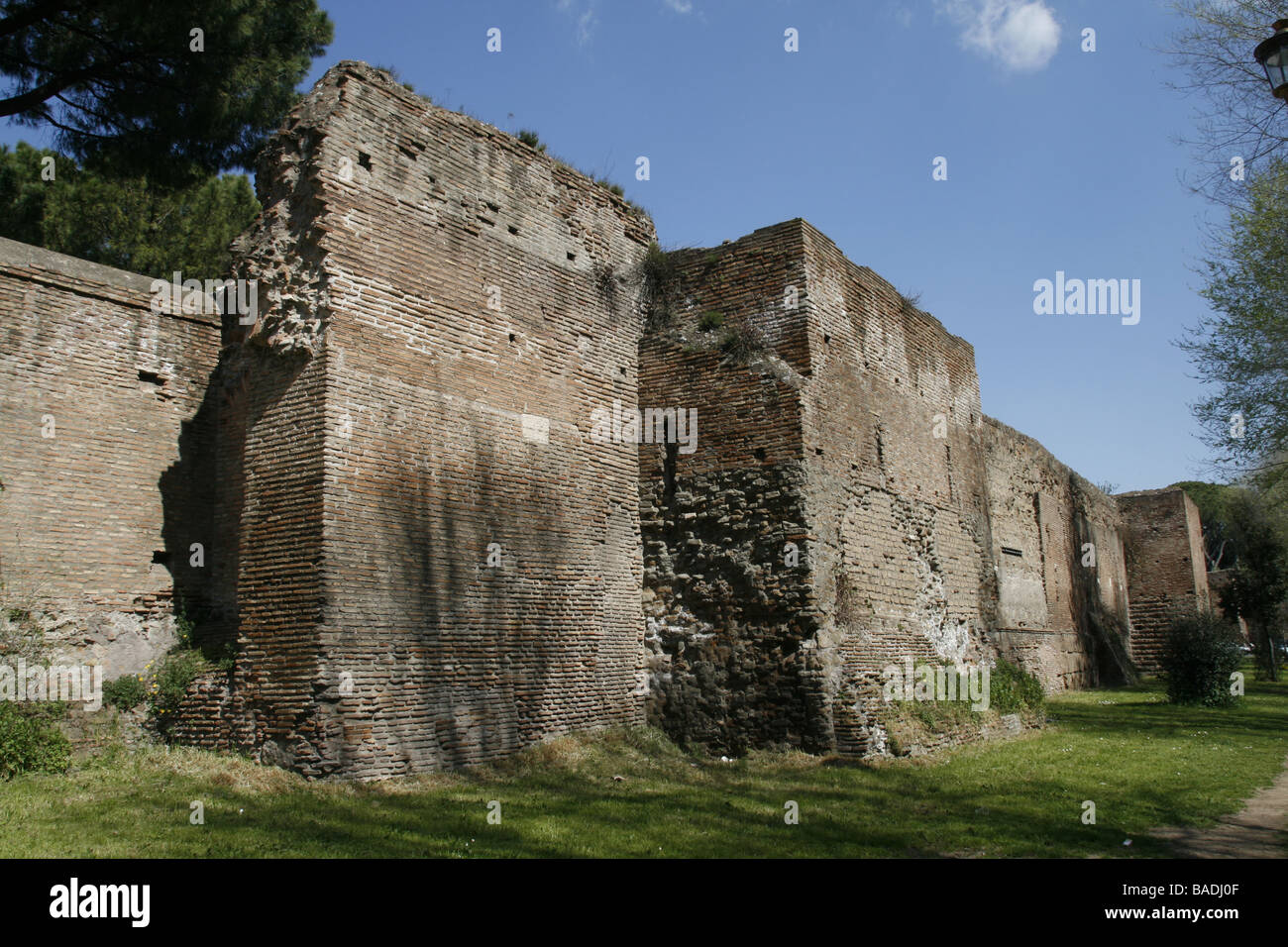 ancient roman aurelian defence wall in the ostiense area in rome italy ...
