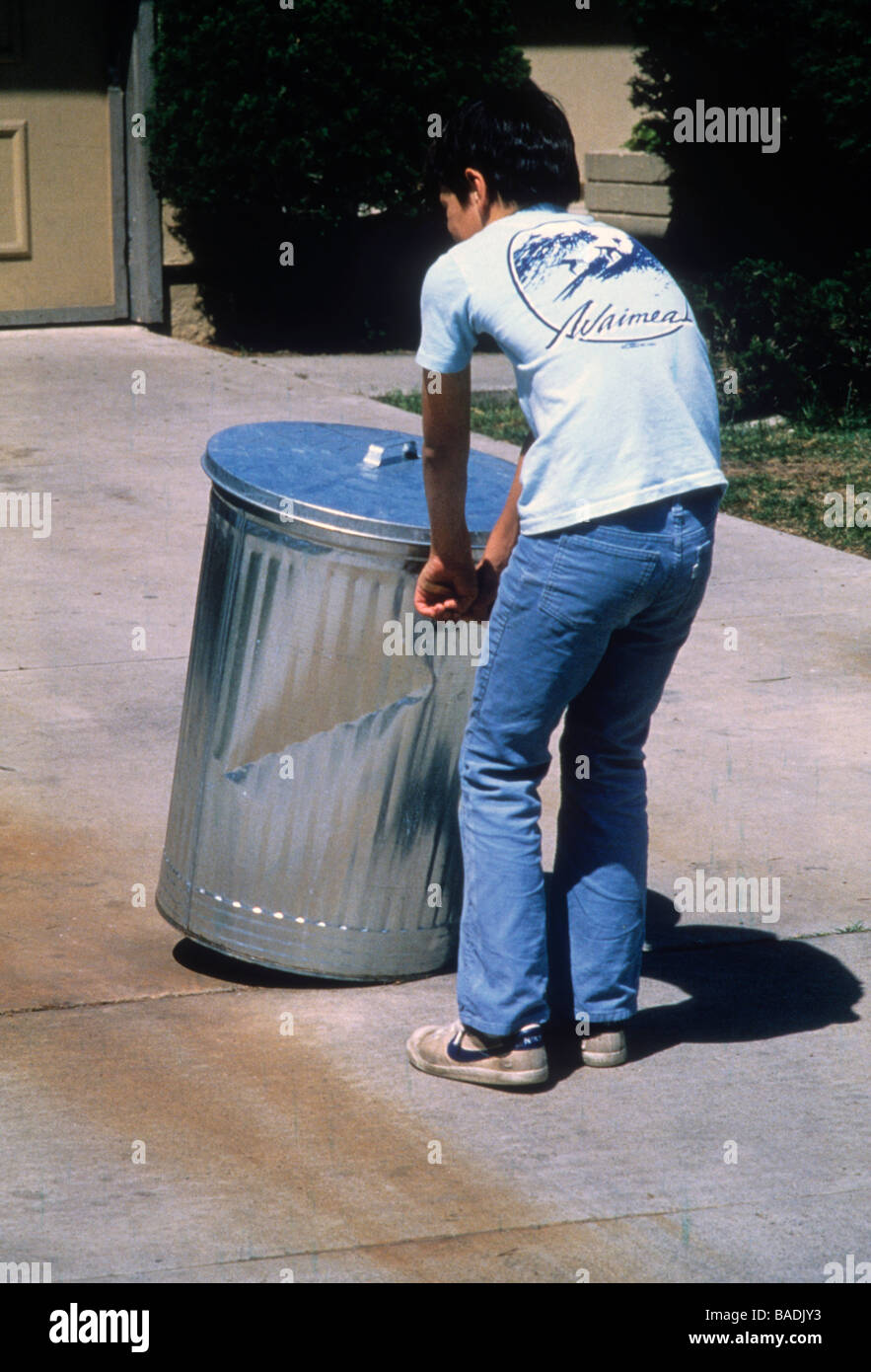 boy pull trash rubbish can chore duty help work job garbage bin recycle ...