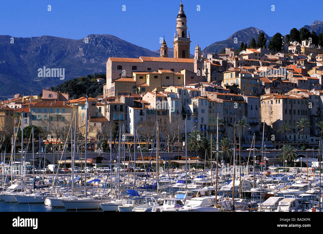 France, Alpes Maritimes, Menton, the town and the harbour Stock Photo ...