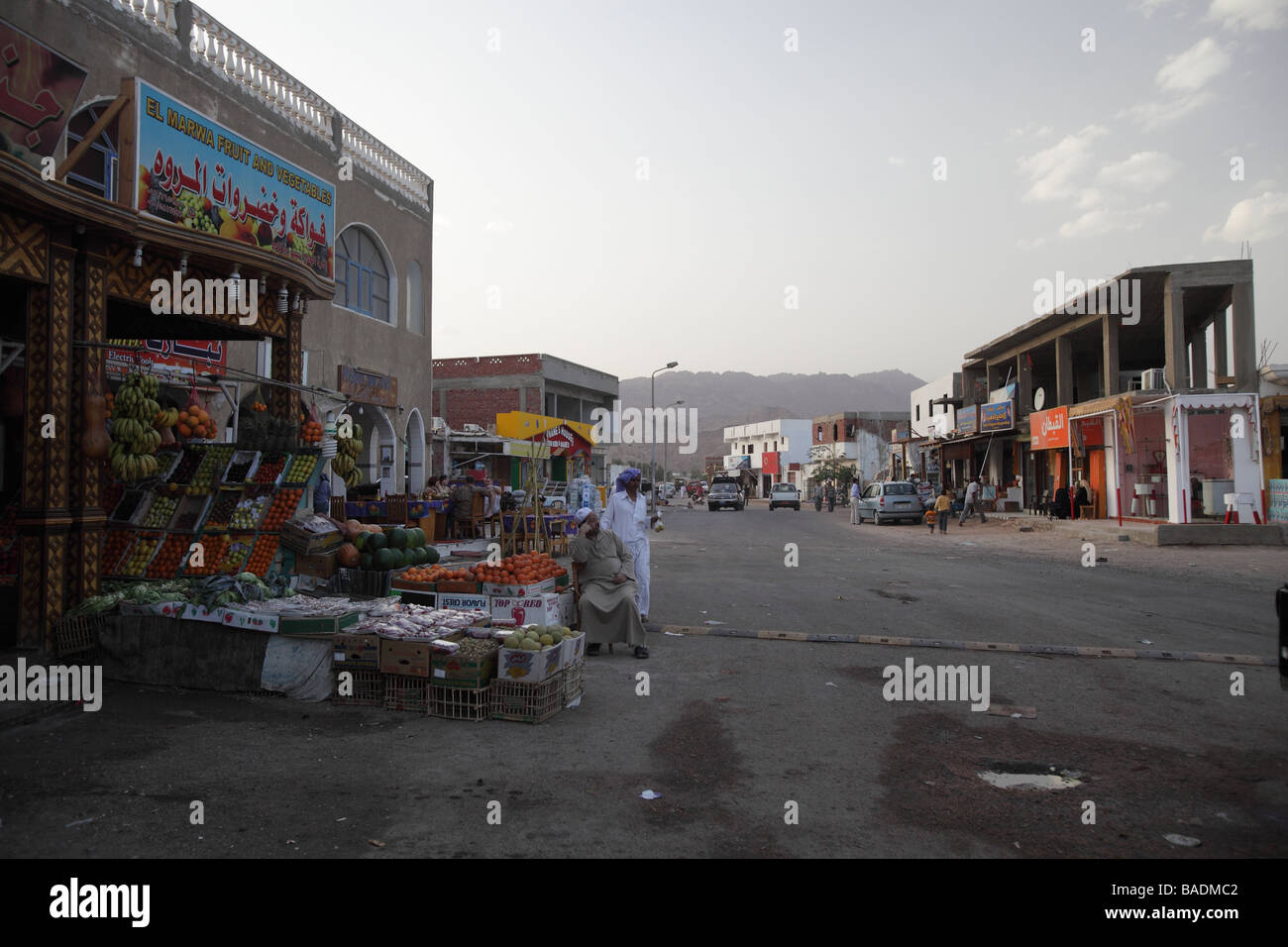 Street scene in Dahab Egypt showing typical shop fronts from the old ...