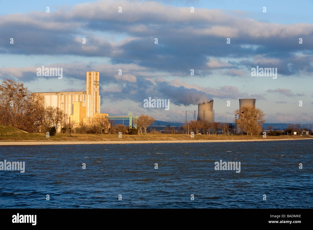 France, Vaucluse, Bollene, port industrial site on the Rhone river ...