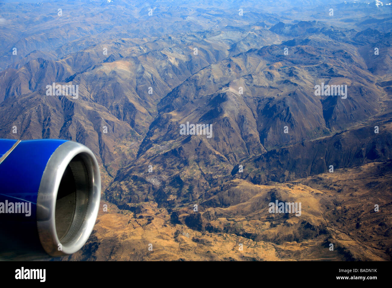 Peruvian Andes Mountains from an Aeroplane with jet engine between Lima ...
