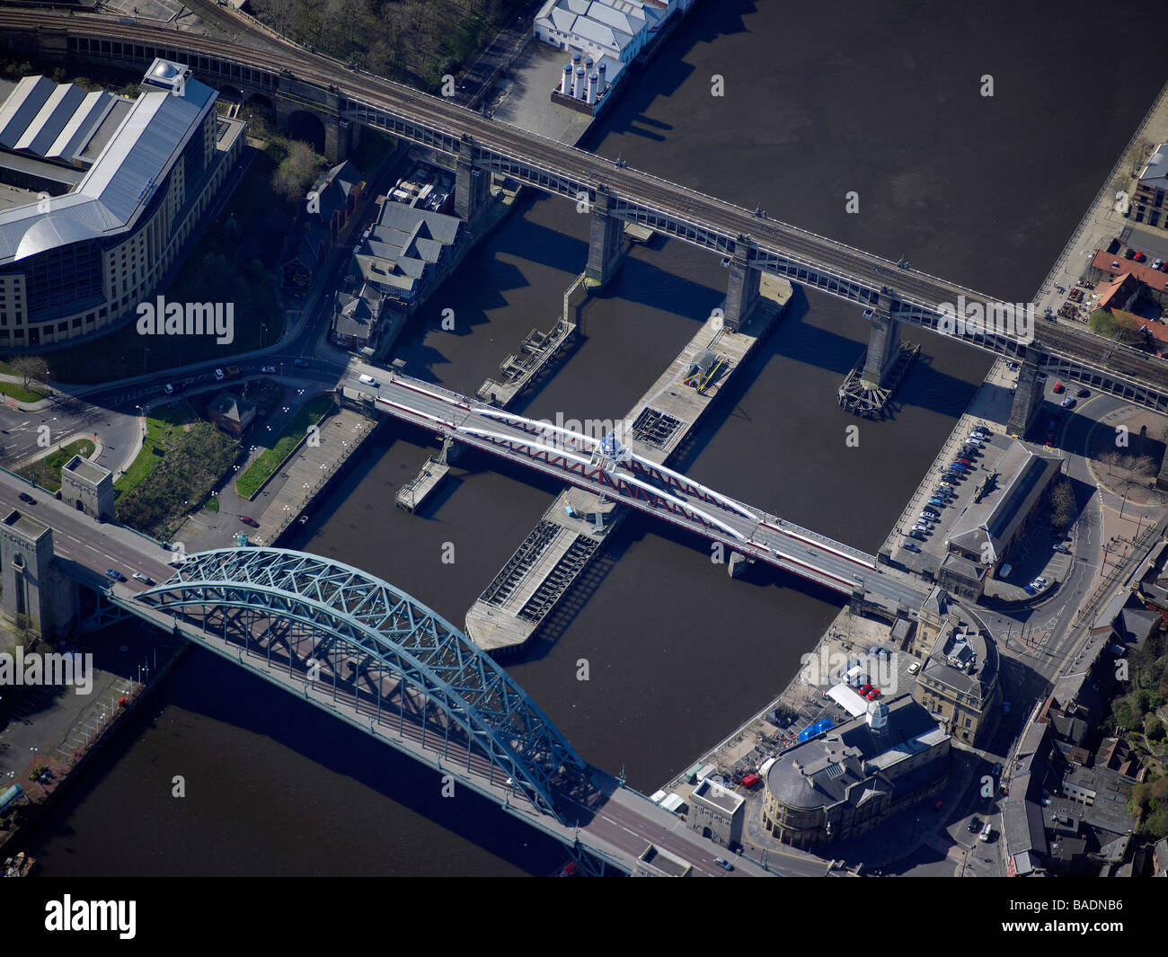 The famous iconic Tyne bridges, High Level bridge, Swing bridge and ...