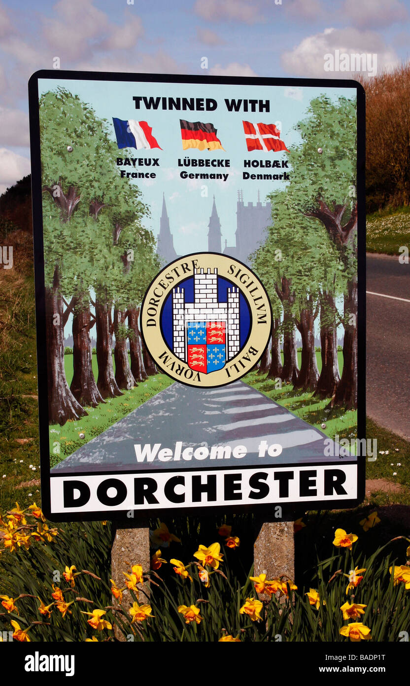 Roadside sign for Dorchester the County town of Dorset Stock Photo - Alamy