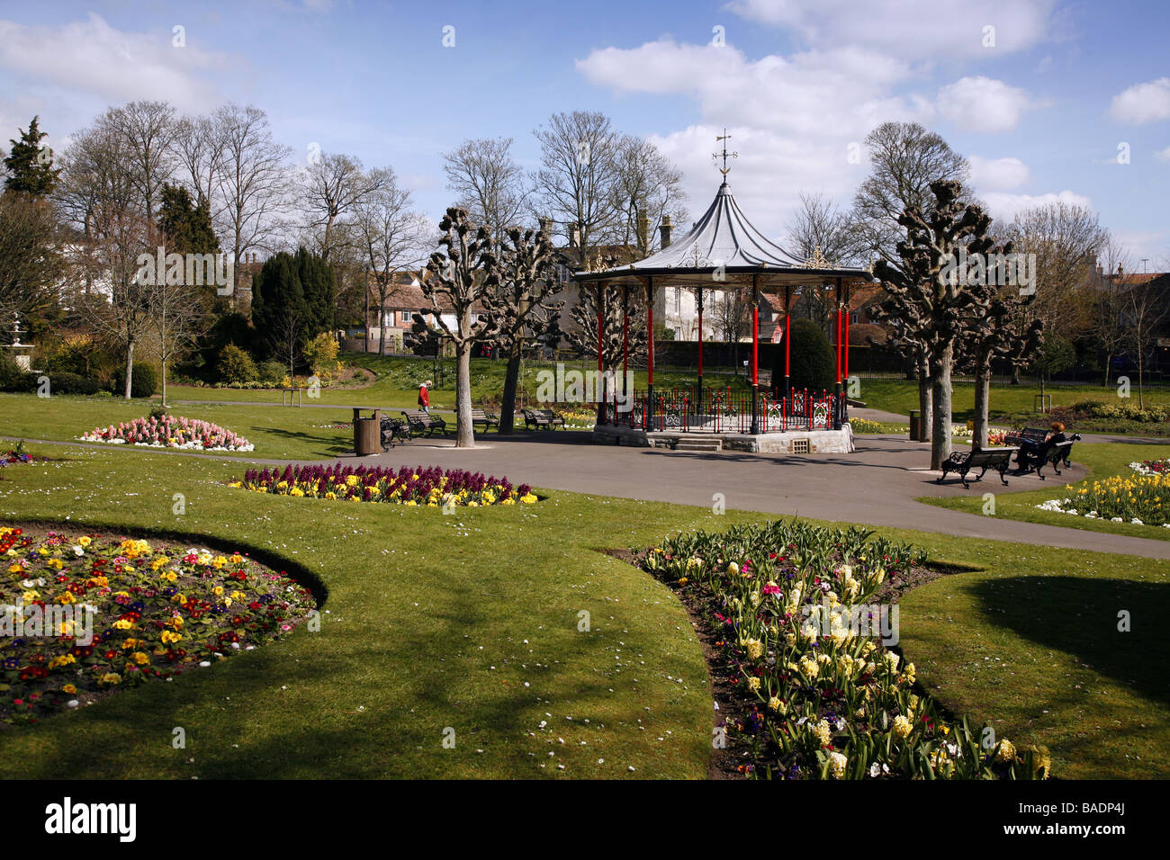 Spring view of the Dorchester Borough Gardens showing the bandstand ...