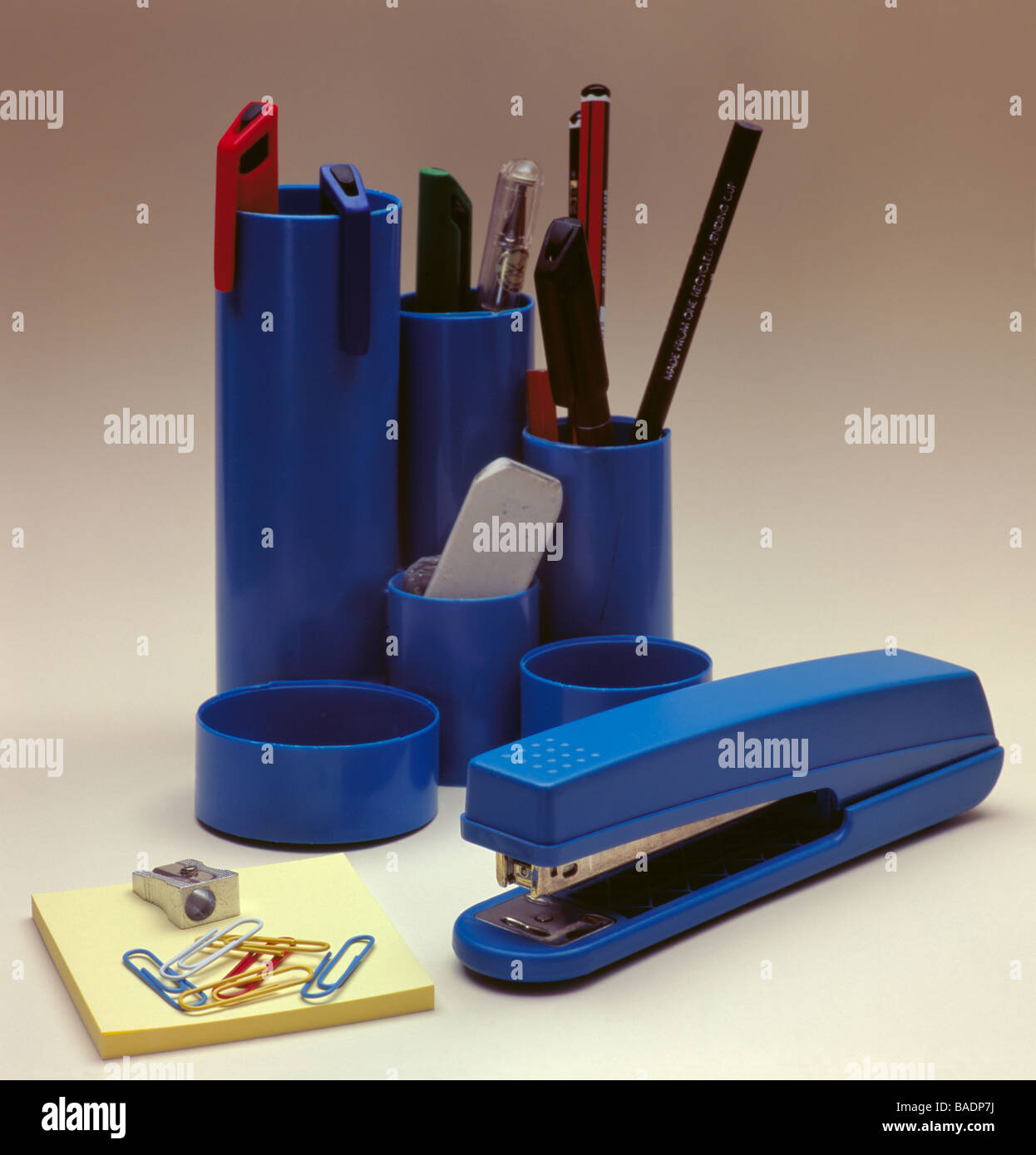 Display of desktop office equipment / stationery Stock Photo - Alamy