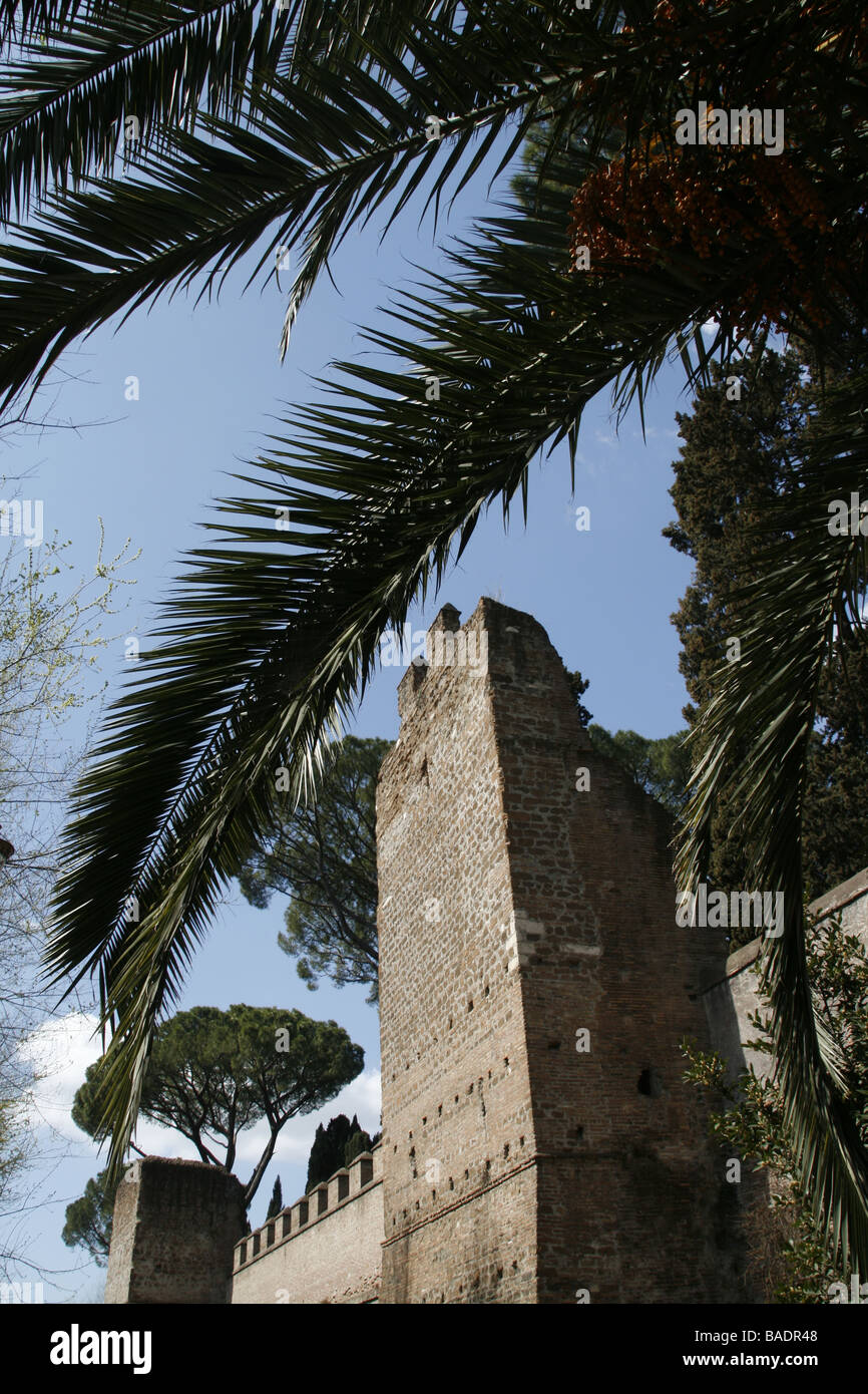 ancient roman aurelian defence wall in the ostiense area in rome italy ...