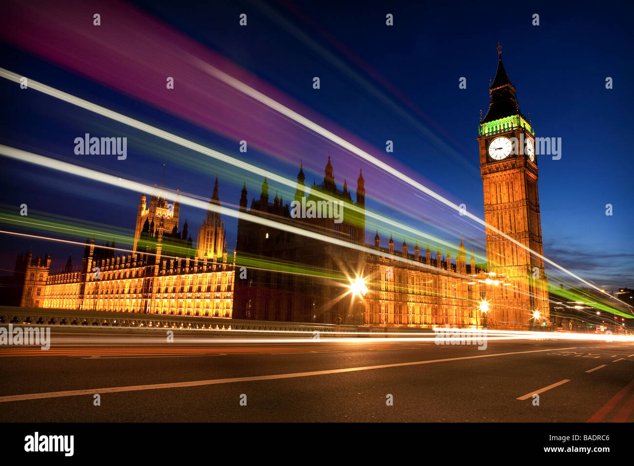 Big Ben, houses of parliament with light trails Stock Photo - Alamy