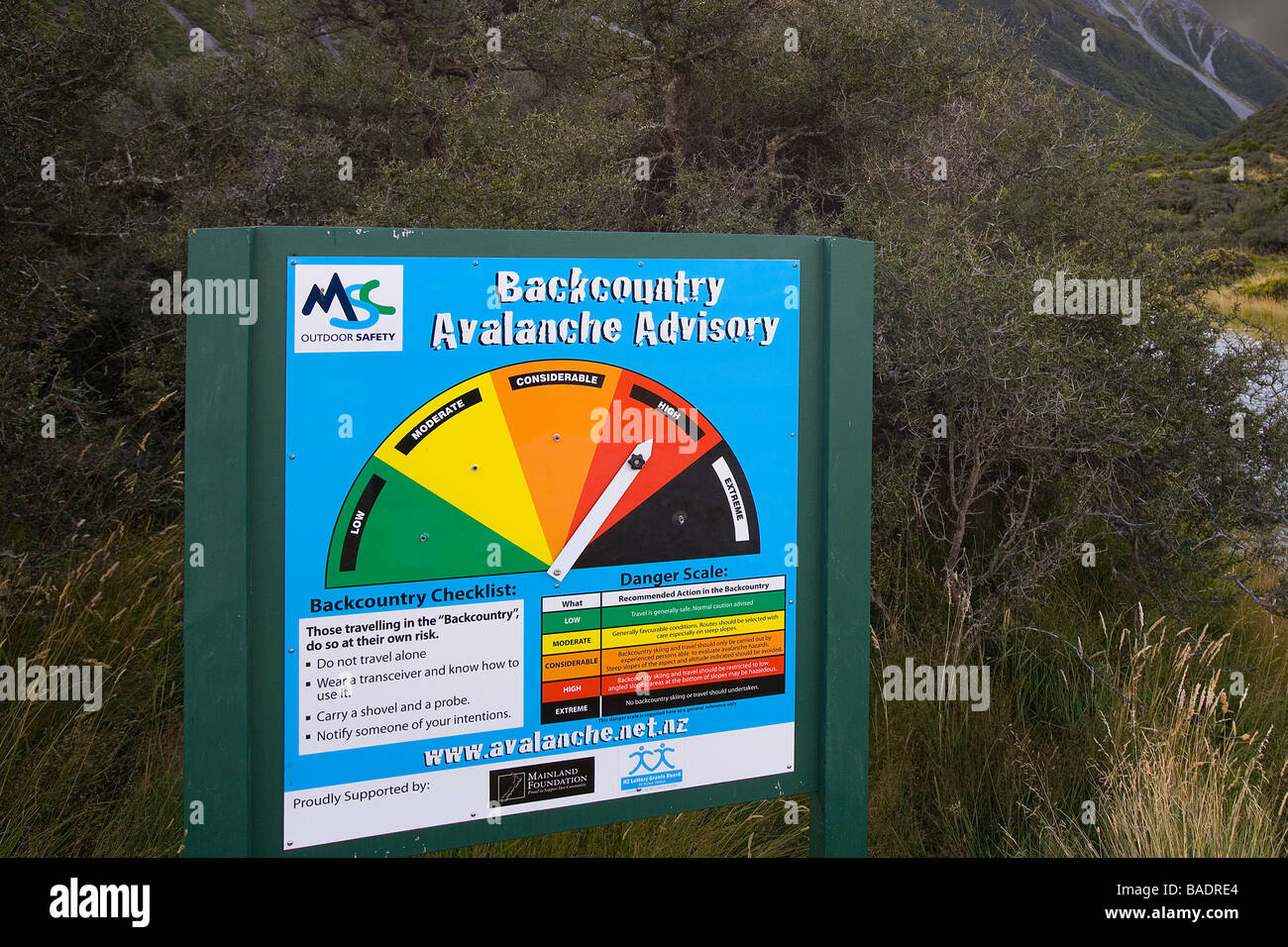 Mountain safety warning Sign Mount Cook national park New Zealand Stock ...