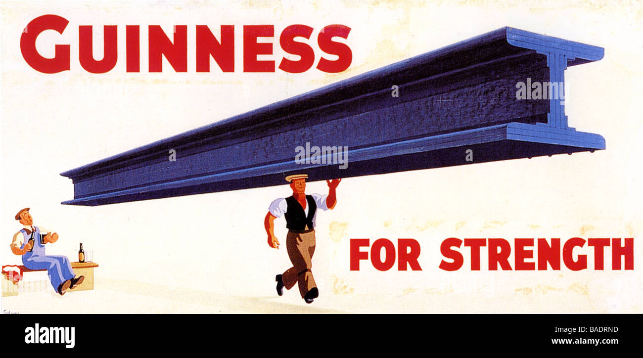 GUINNESS FOR STRENGTH advert from 1934 designed by John Gilroy Stock ...