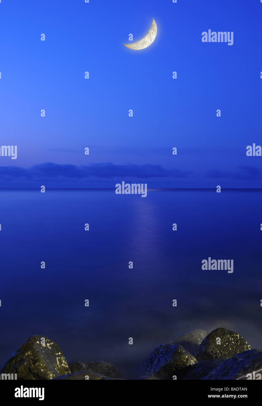 The moon and the sea Coast of the black sea Crimea Ukraine Stock Photo ...