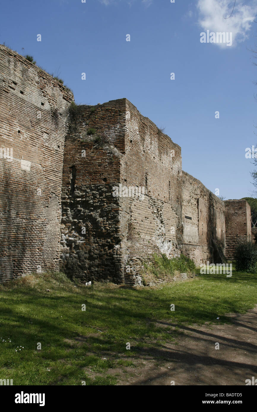 ancient roman aurelian defence wall in the ostiense area in rome italy ...