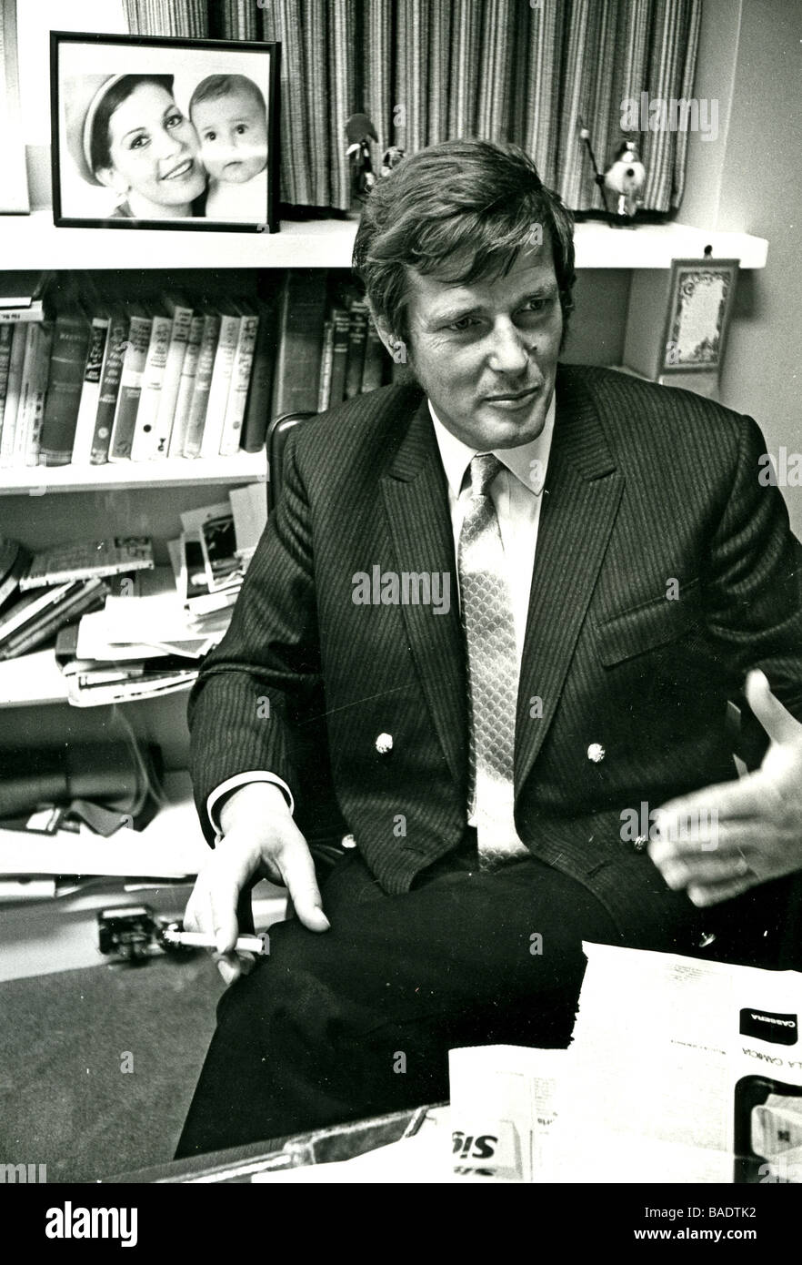 THE SAINT Roger Moore in his Elstree Studios dressing room in May 1969 ...