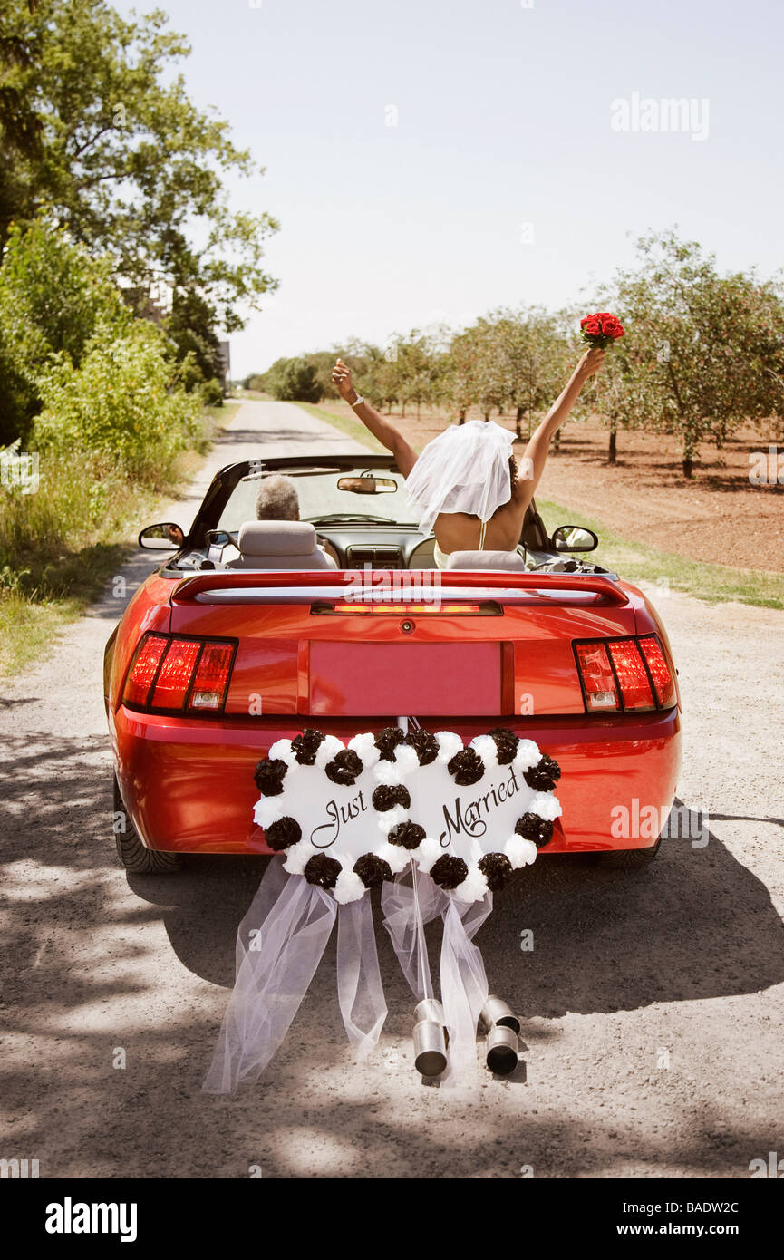 Newlyweds Driving Away in Convertible, Niagara Falls, Ontario, Canada ...