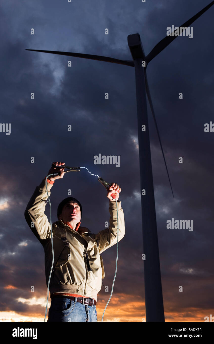 Man Person Under Wind Turbine High Resolution Stock Photography and ...