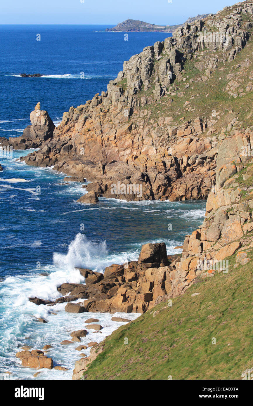 The Cornish Atlantic Ocean coast between Lands End and Sennen looking ...