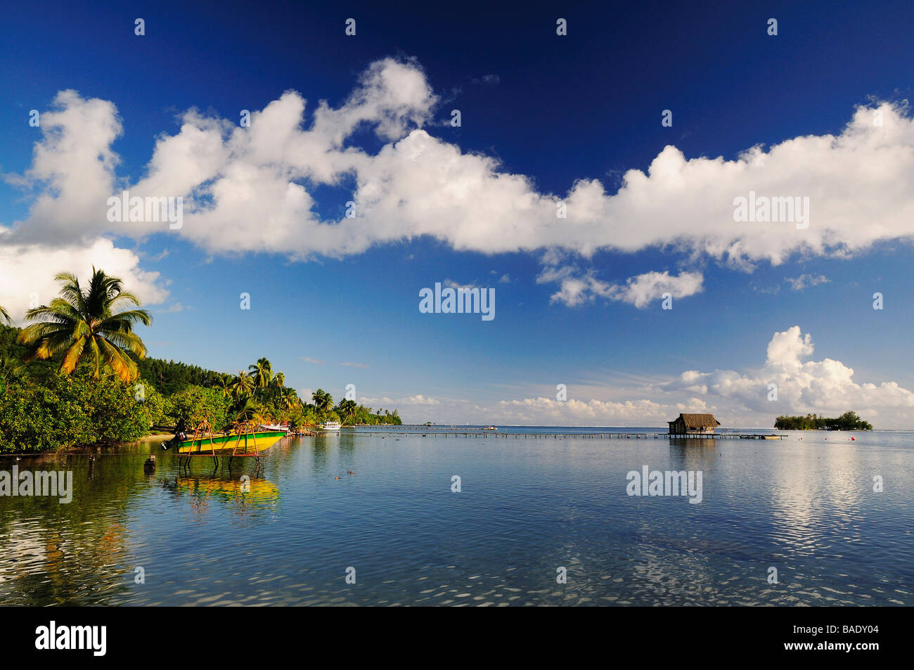 Overview of Shoreline and Ocean, Raiatea, French Polynesia Stock Photo ...