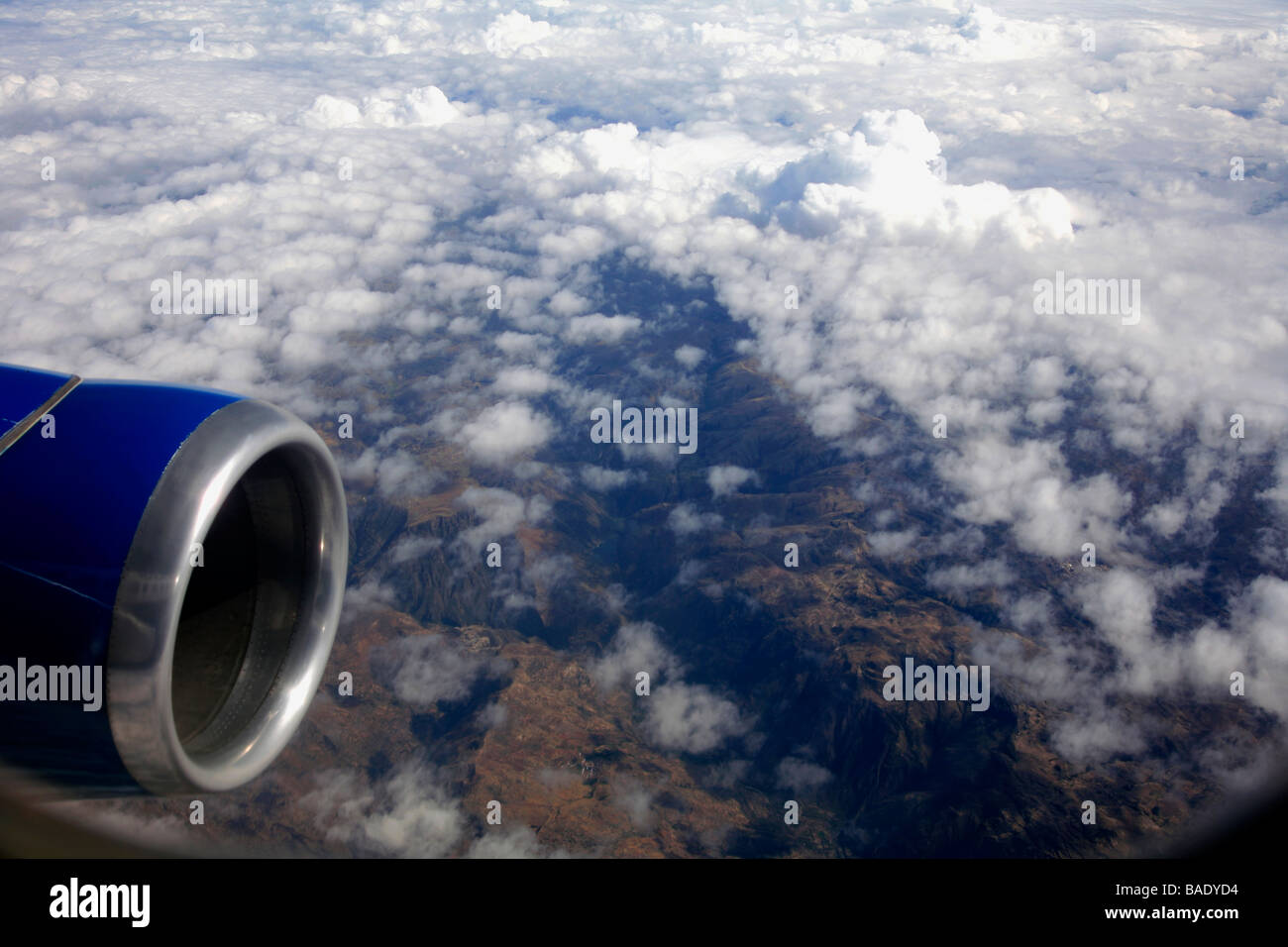 Peruvian Andes Mountains from an Aeroplane with jet engine between Lima ...