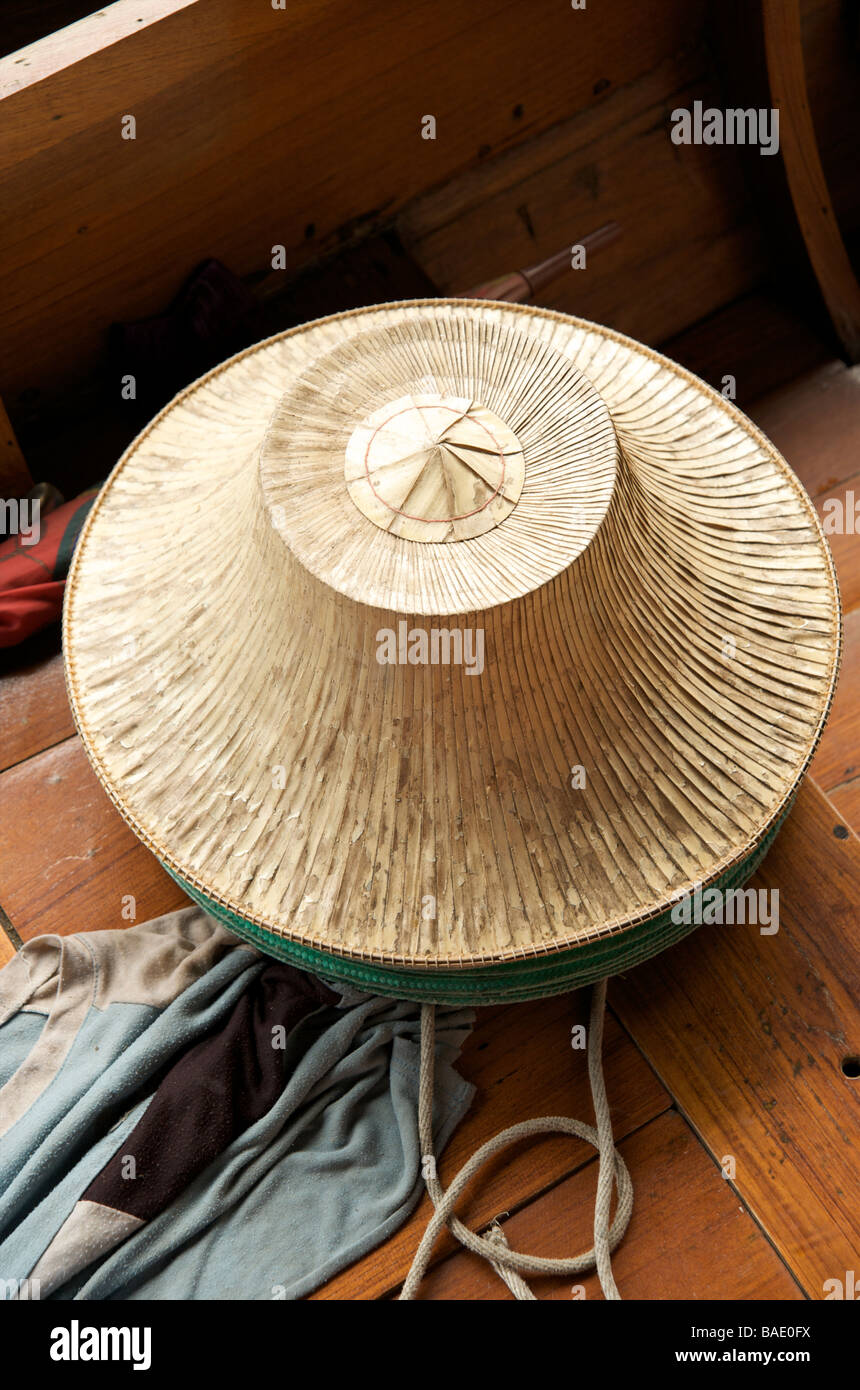 Distinctive traditional Thai hat worn by market street vendors Bangkok ...