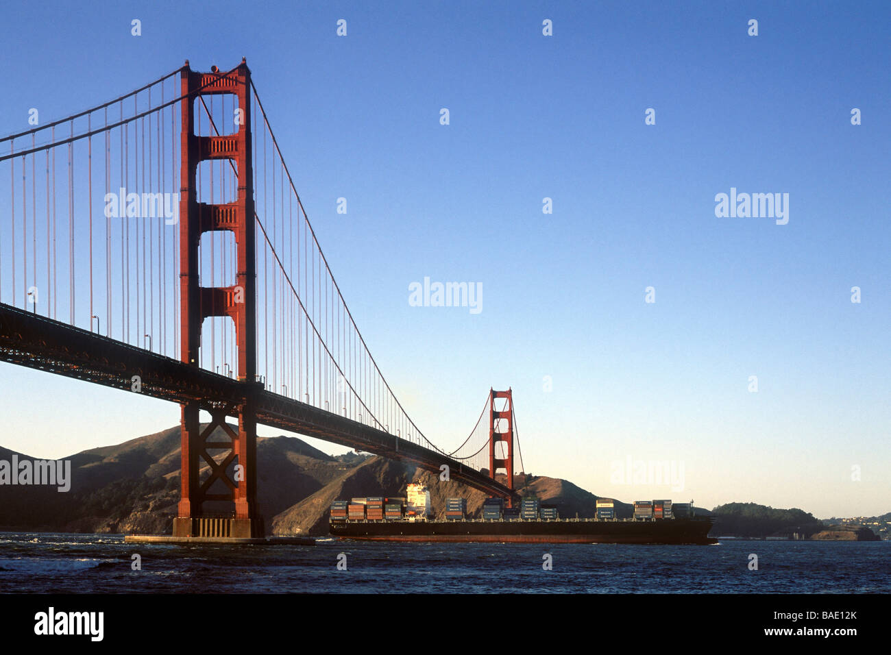 Ship Passing Under Golden Gate Bridge, San Francisco, California, USA ...
