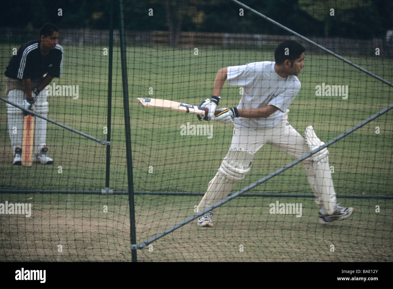 A Pakistani Test Cricketer practising in the nets at Lords Cricket ...
