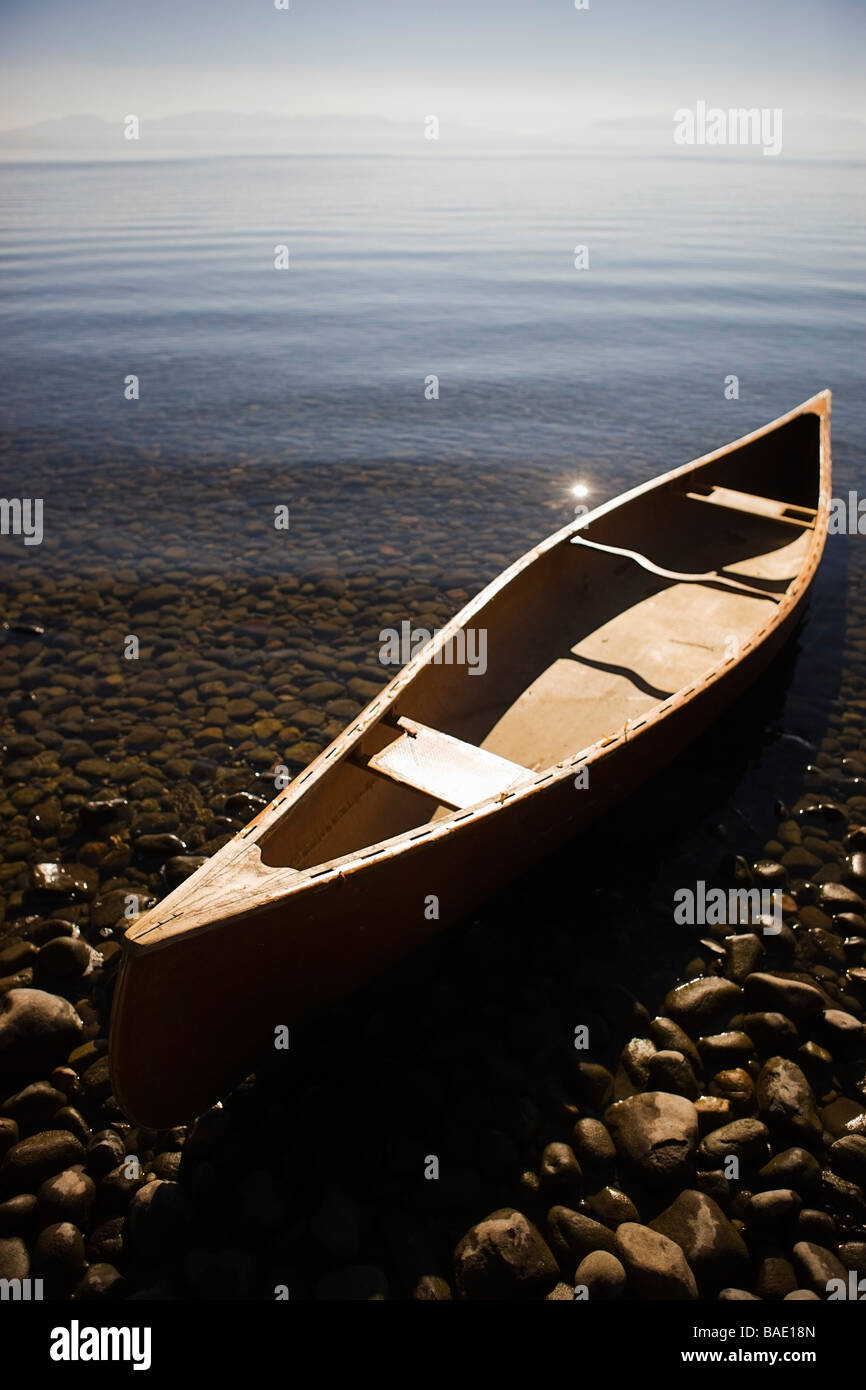 Canoe Beached on Shore, Lake Tahoe, Calfornia, USA Stock Photo - Alamy