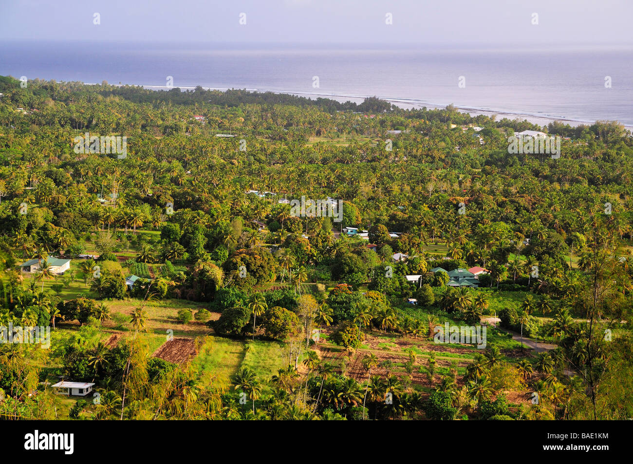 Overview of Coastal Village, Arorangi, Rarotonga, Cook Islands Stock ...