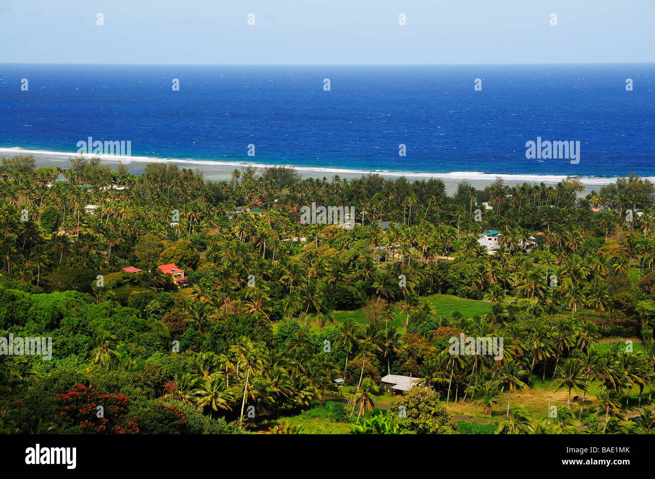 Overview of Coastal Village, Arorangi, Rarotonga, Cook Islands Stock ...