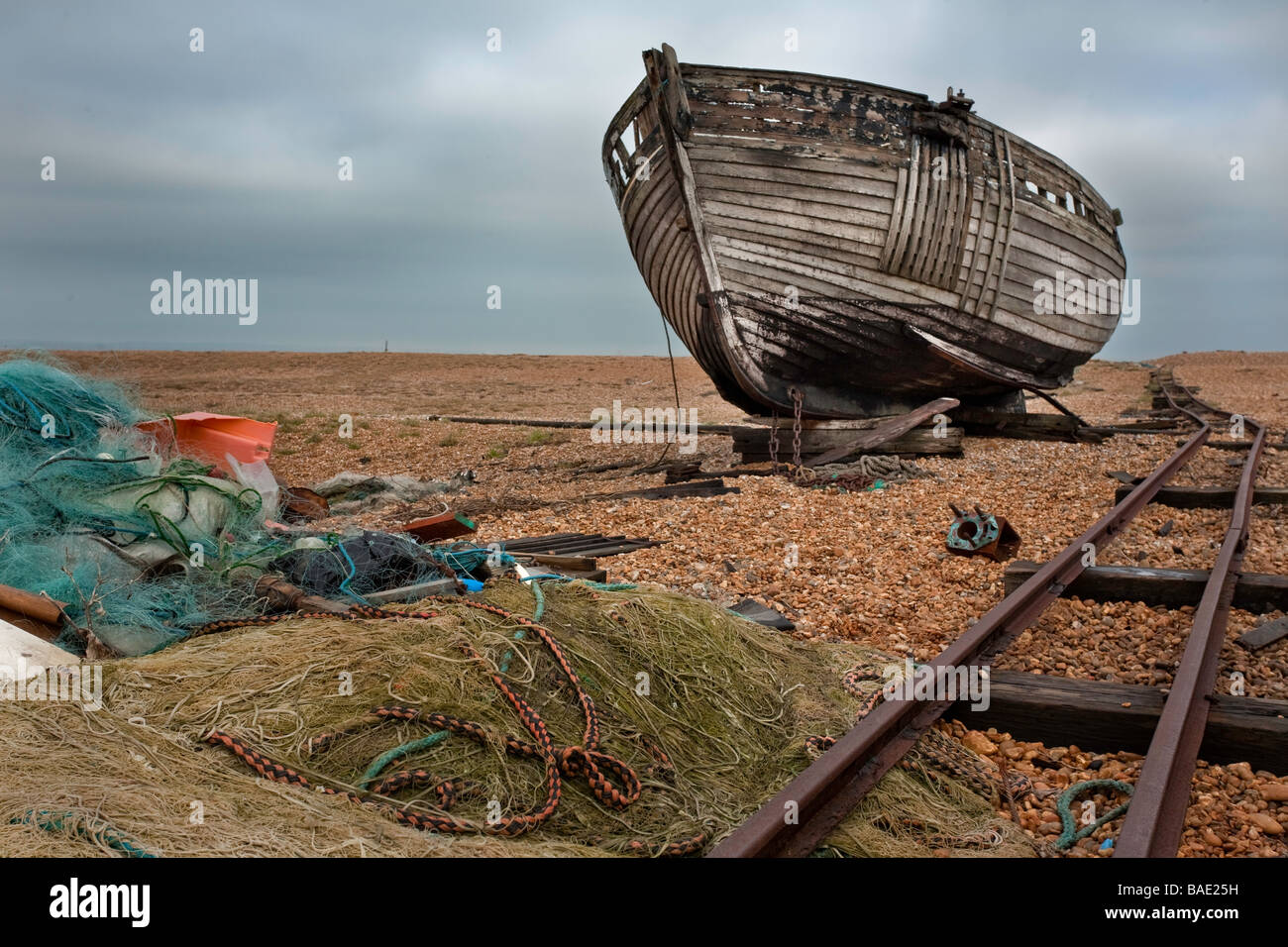 Old fishing boat with nets hi-res stock photography and images - Alamy