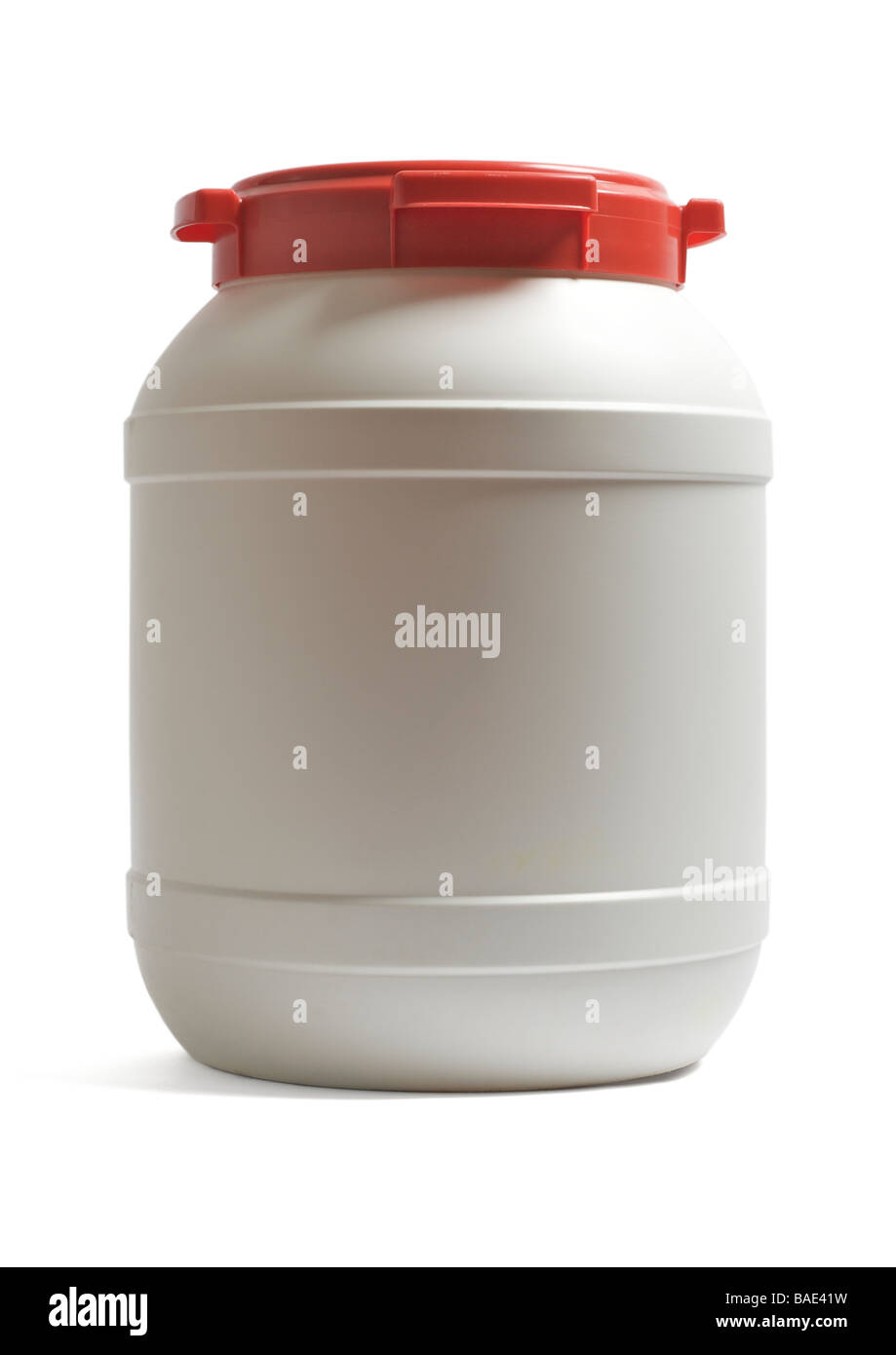 White plastic barrel with red top on white background Stock Photo - Alamy