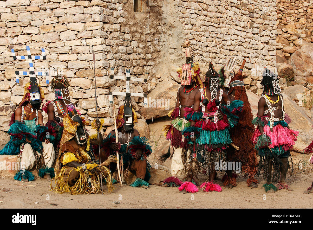 Mali, Dogon Country, ritual dance for a benefactor of the village Stock ...
